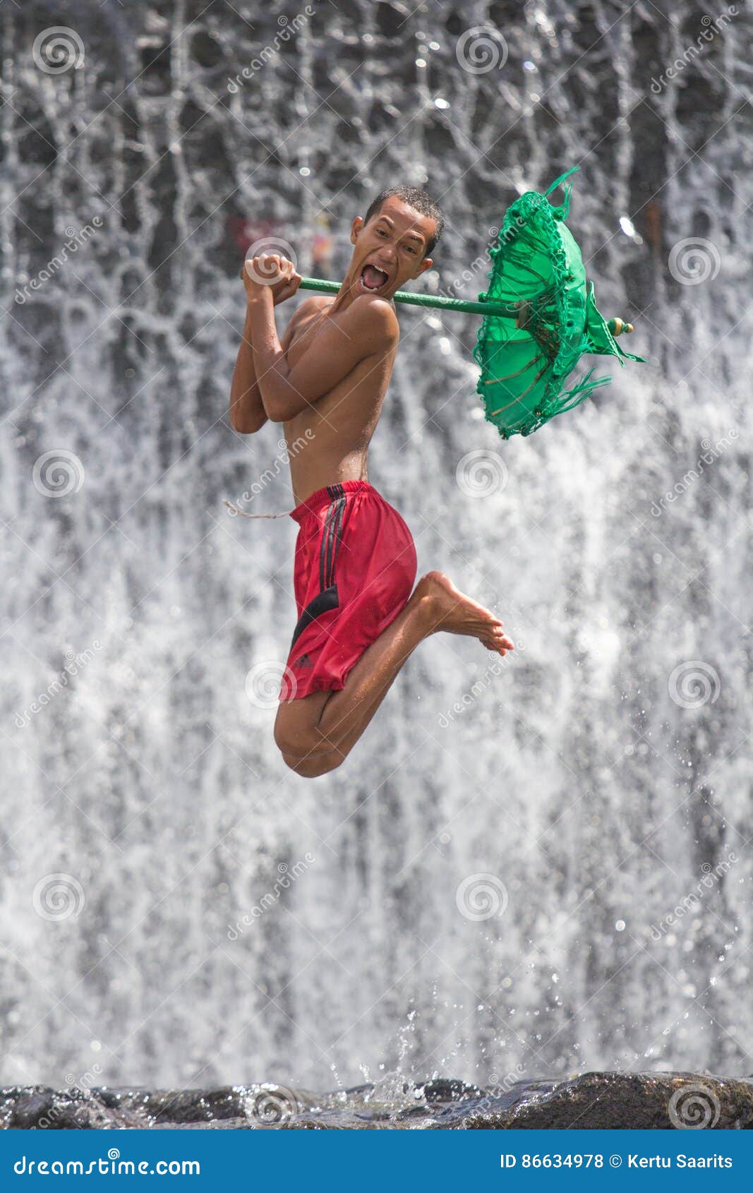 Young Boy Having Fun in a Waterfall. Editorial Stock Photo - Image of ...