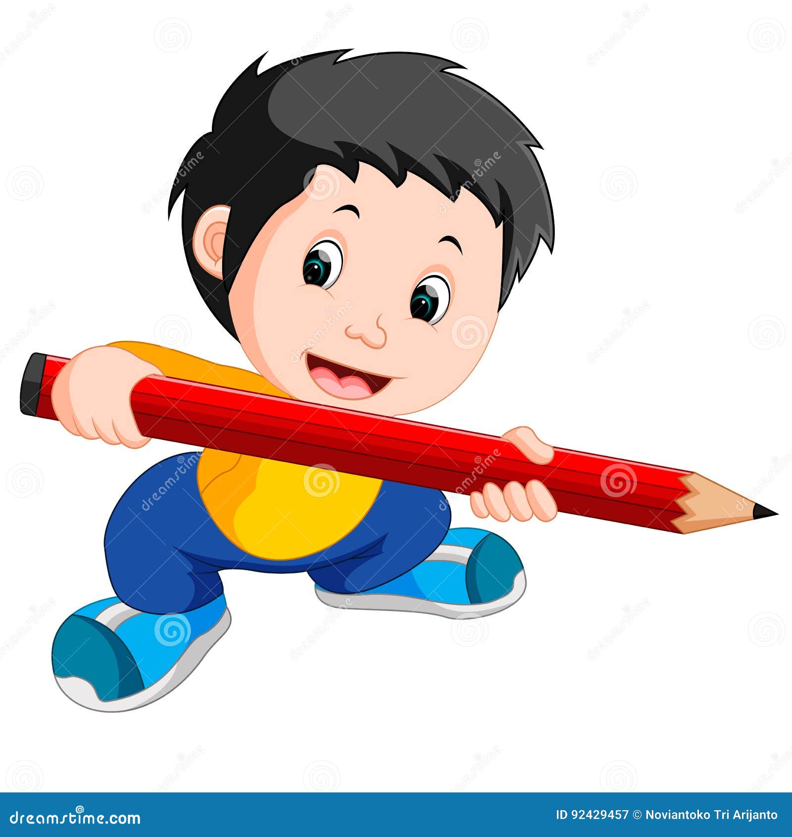 Young Boy Holding a Big Pencil Stock Vector - Illustration of schoolboy ...