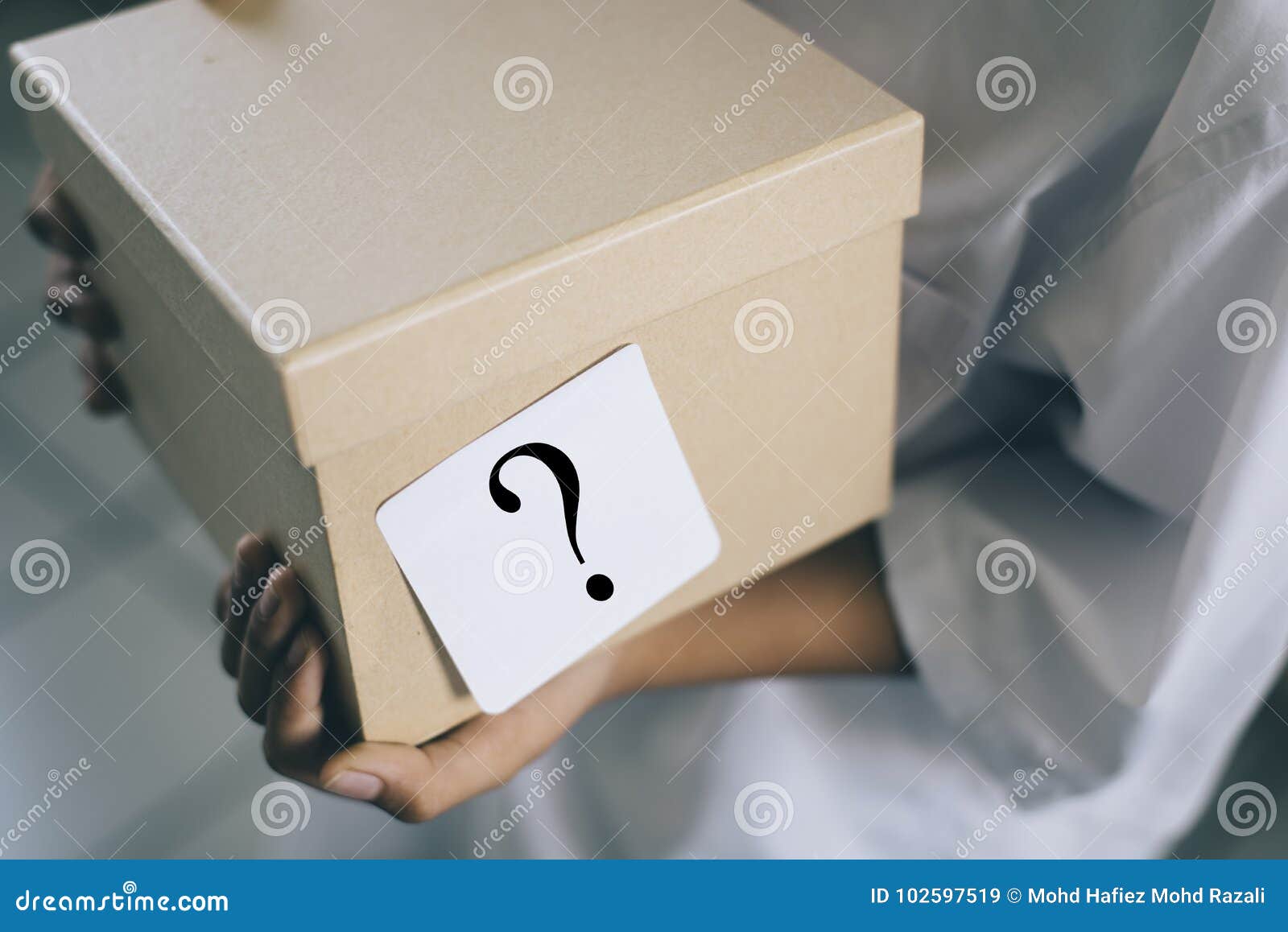 Box with White Note Question Mark - Suprise Concept Stock Image - Image ...