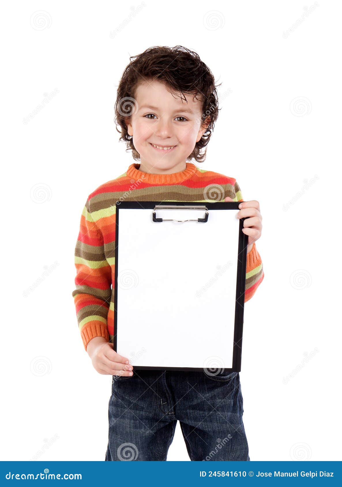 Young Boy Holding a Clipboard Stock Photo - Image of isolation, casual ...