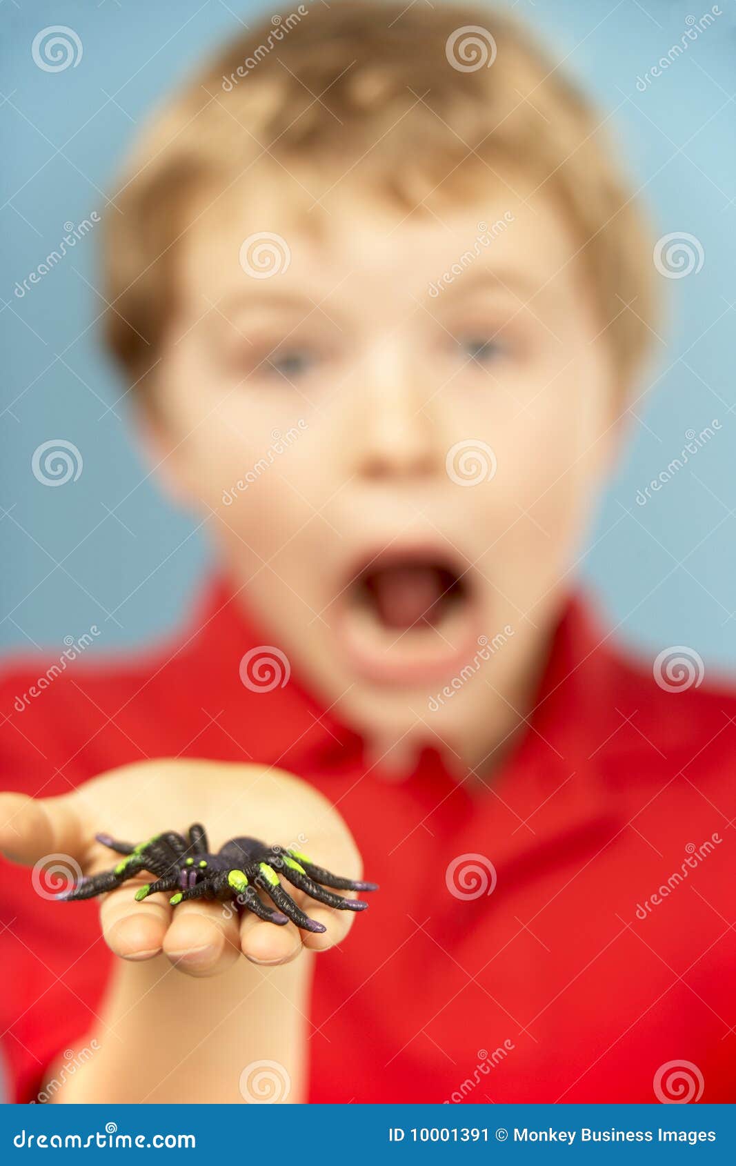 Young Boy Holding Plastic Spider Stock Image - Image of child, spider ...