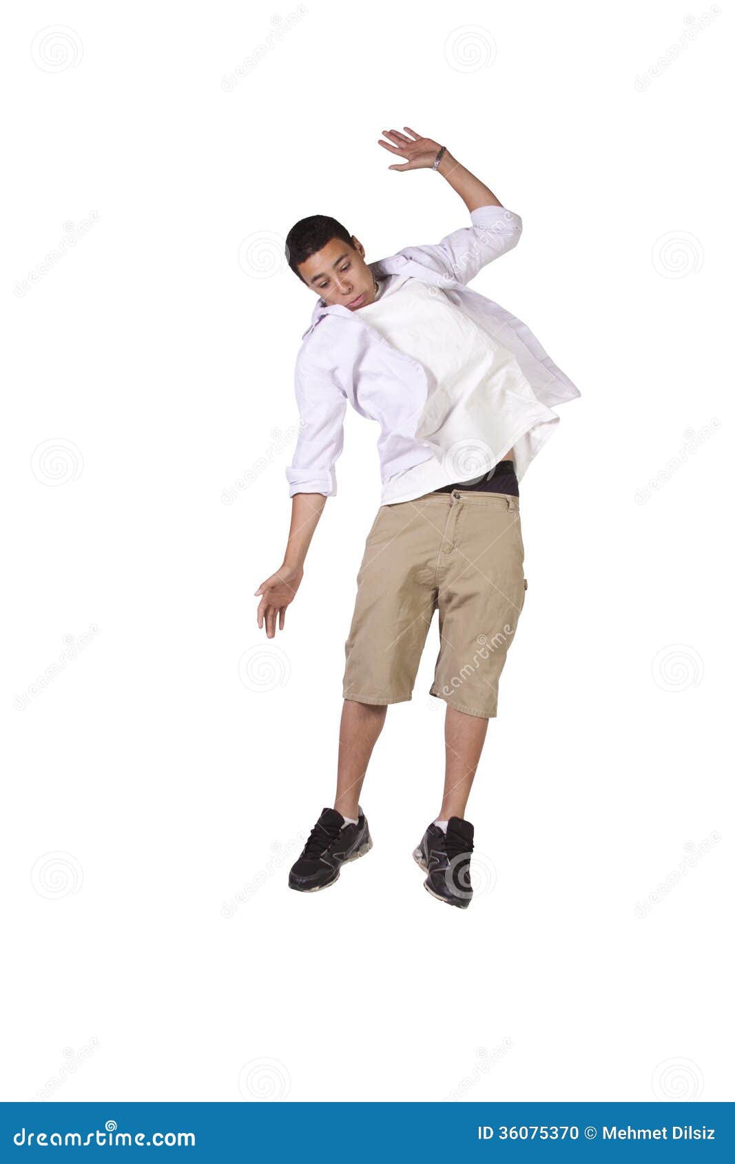 Young Boy Jumping Over White Background Stock Photo - Image of positive ...