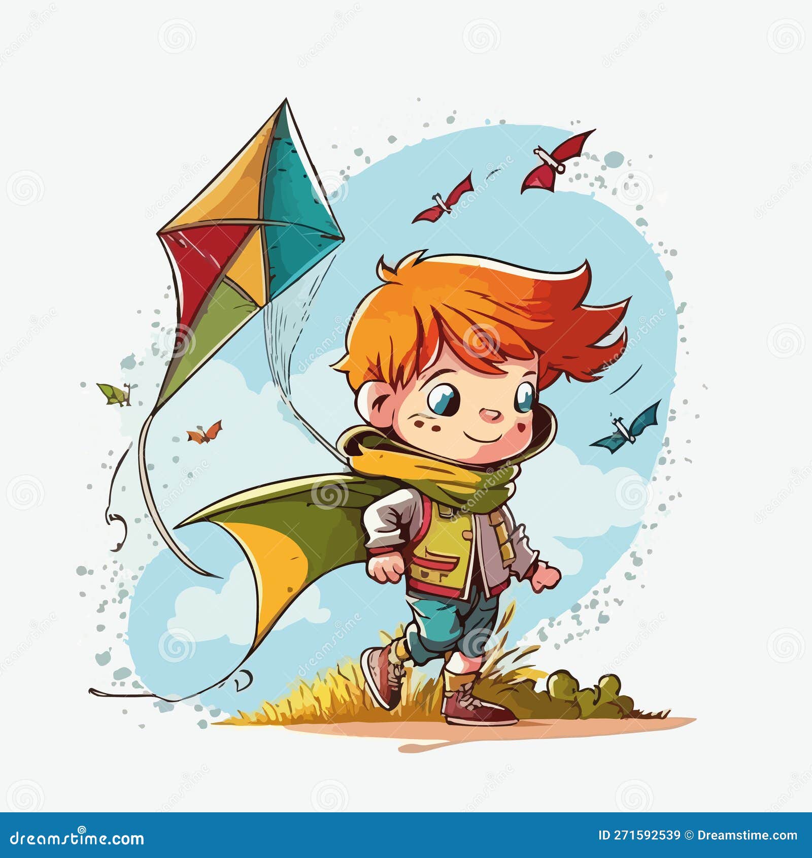 Young Boy with a Kite. Vector Graphics. Illustration for a Child Stock ...