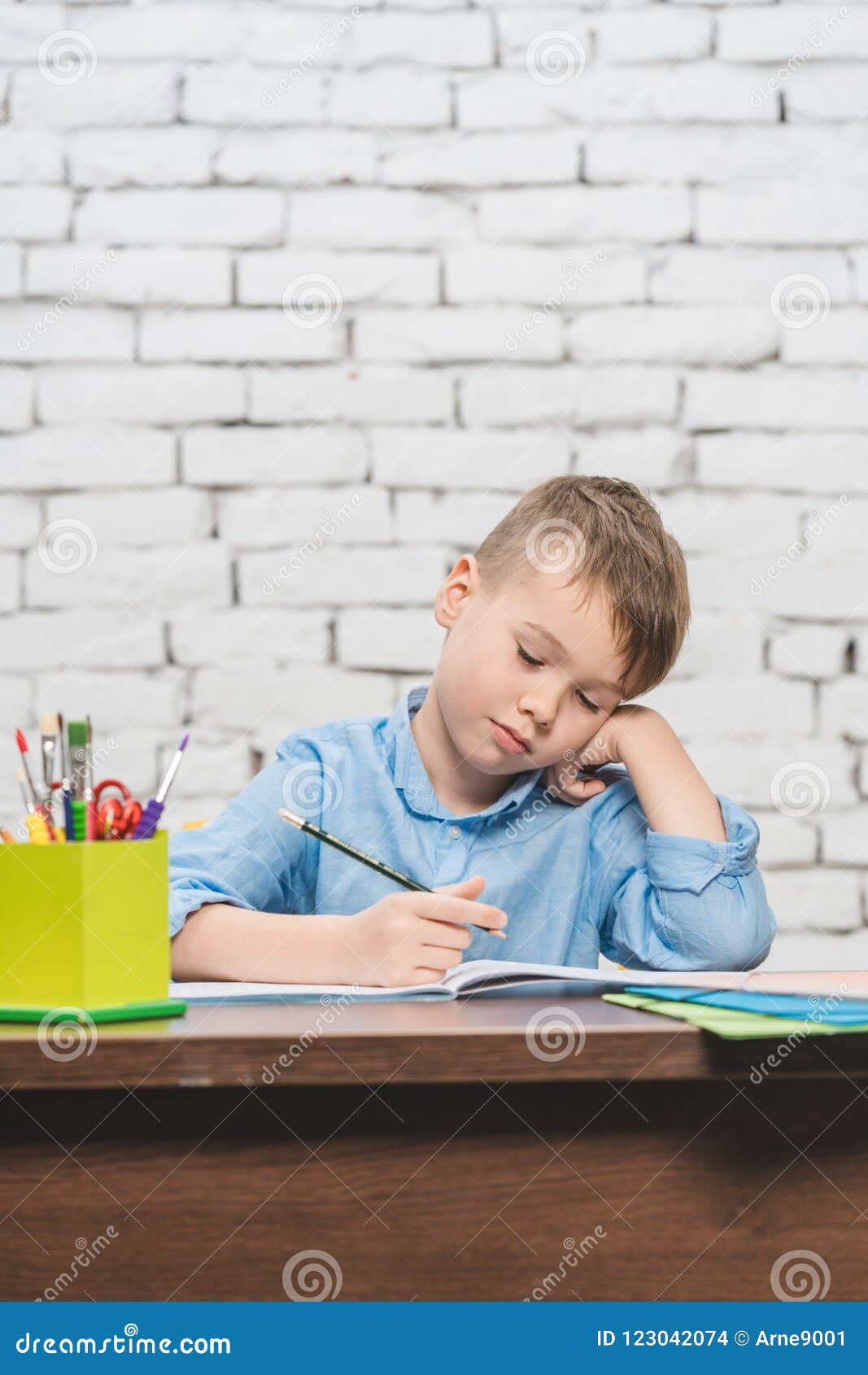 Young Boy Learning for School Stock Photo - Image of learning, task ...