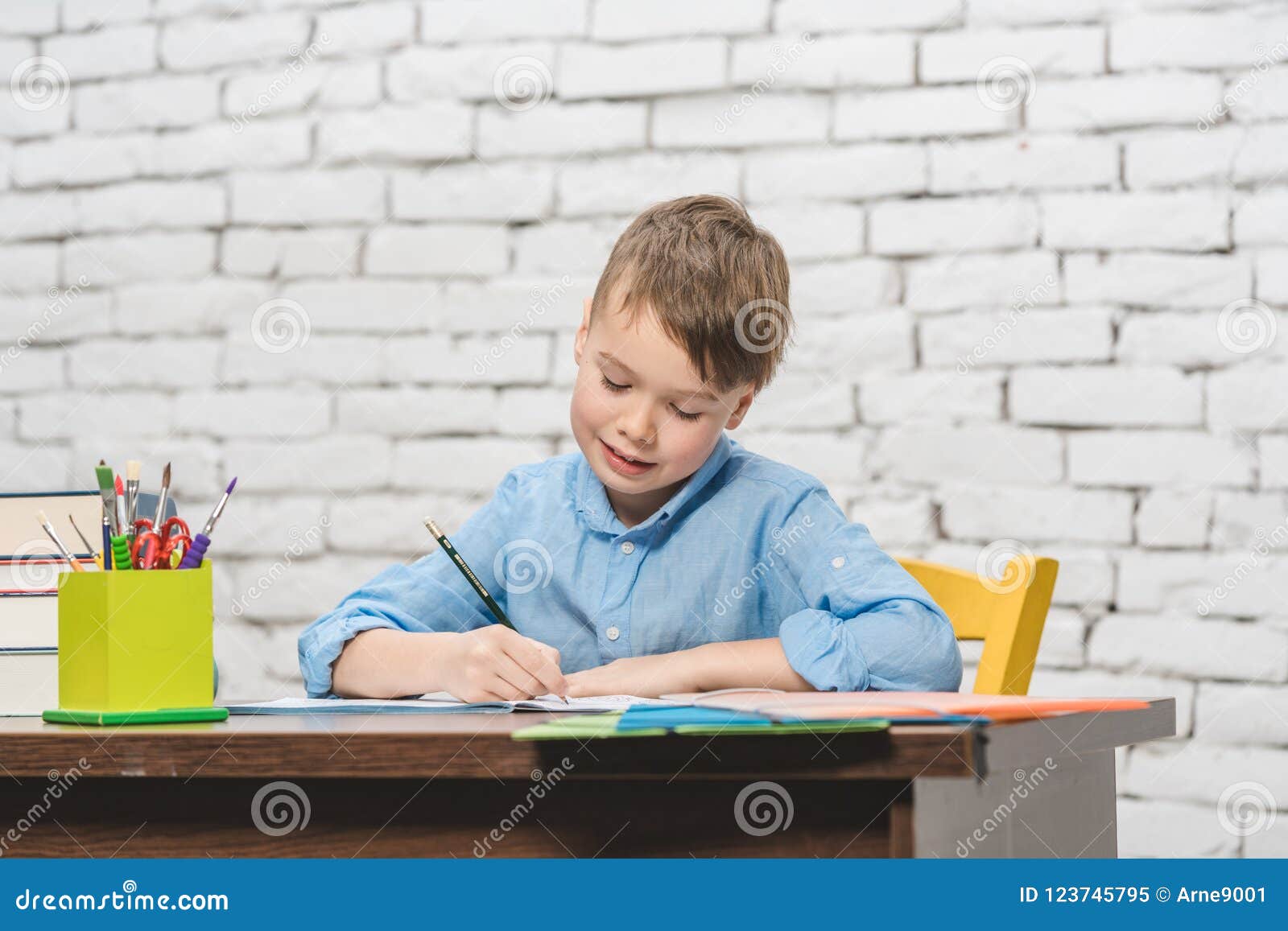 Young Boy Learning for School Stock Image - Image of student, school ...
