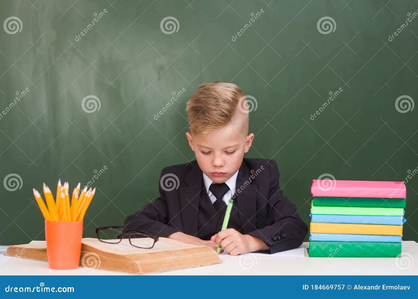 Young Boy Learns in the Classroom Stock Image - Image of black, learn ...