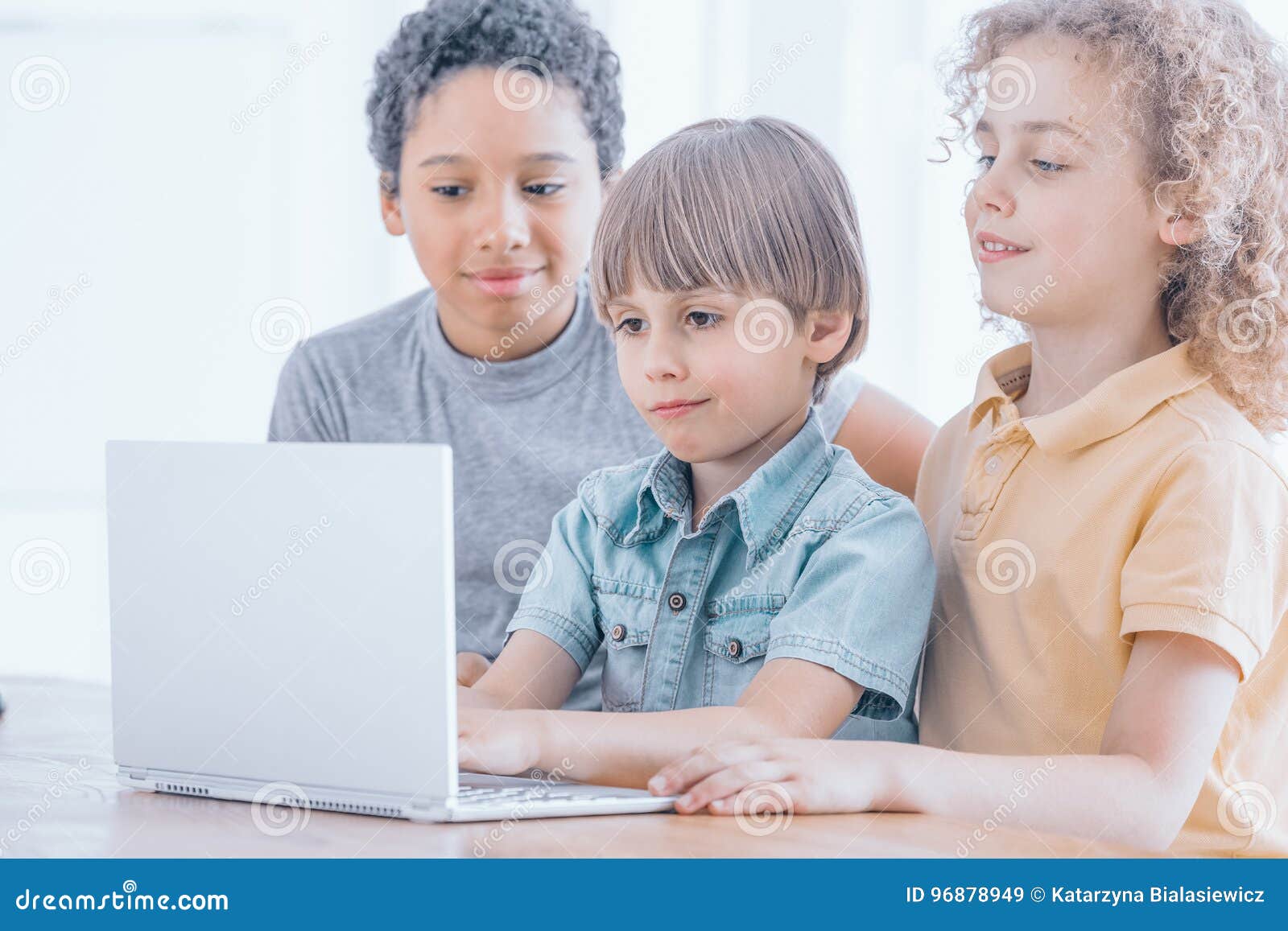 Young boy learns stock image. Image of friend, laptop - 96878949