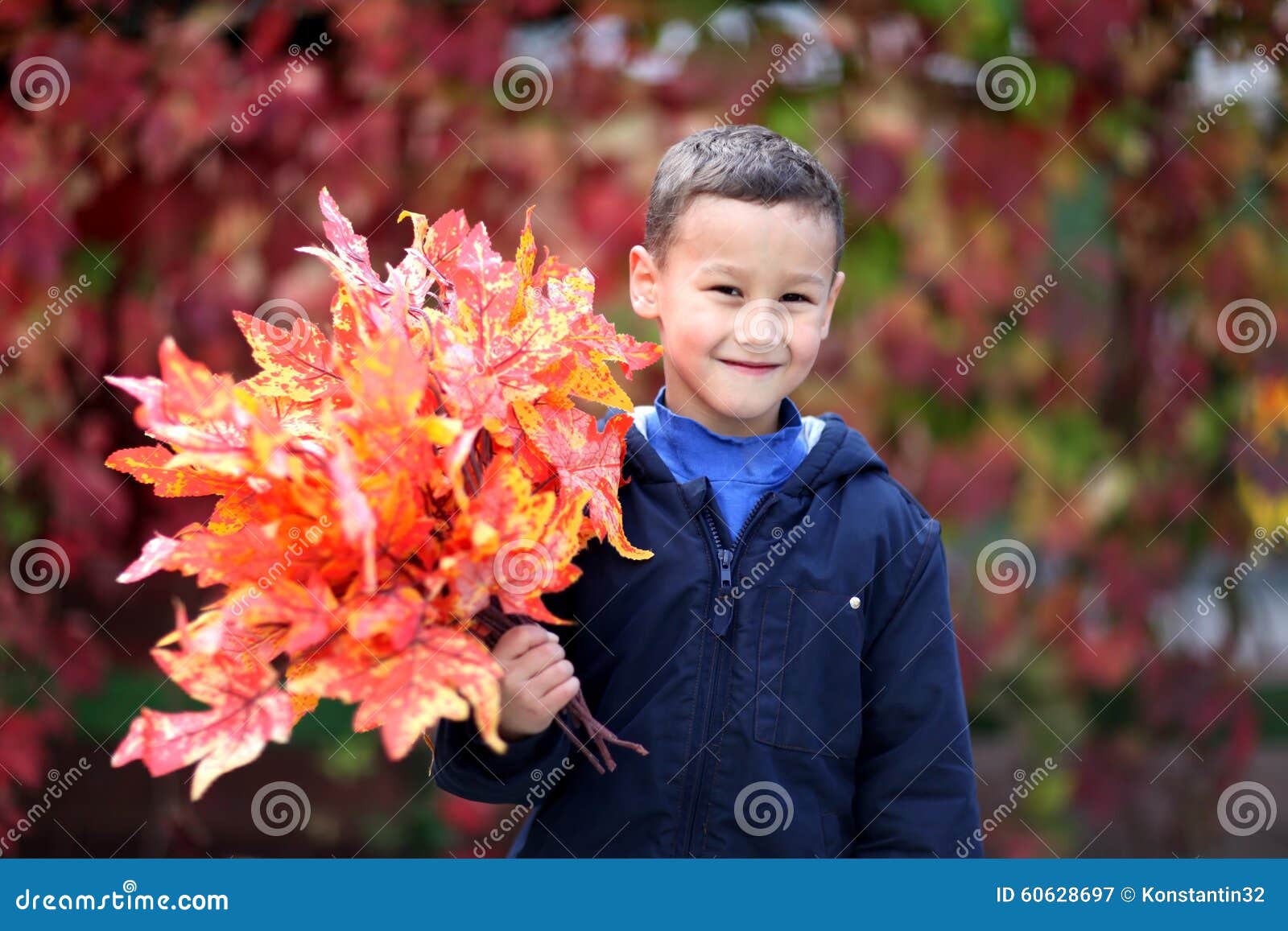 Young Boy with Leaves in the Park Stock Image - Image of expression ...