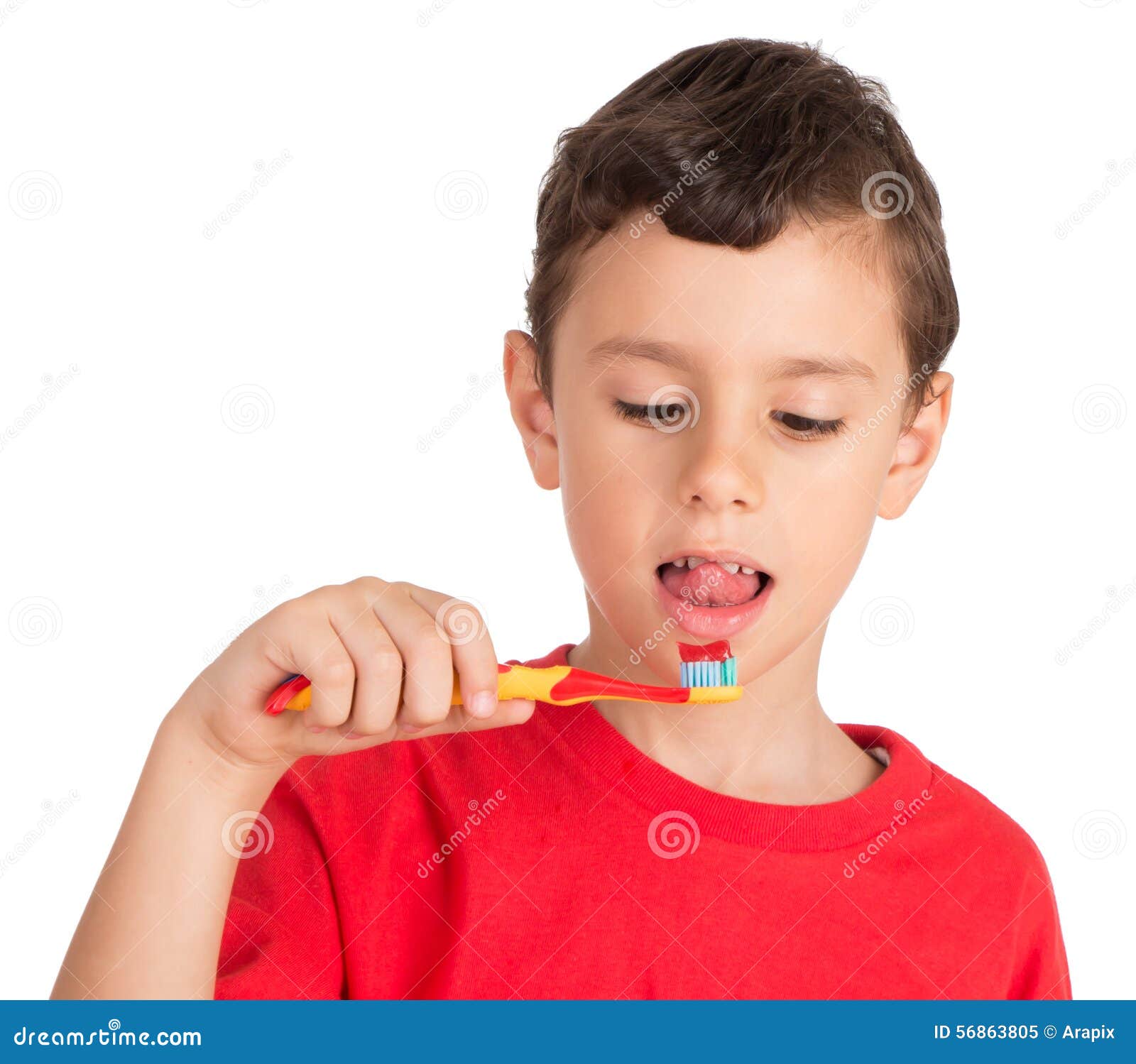 Young Boy Licking Tooth Paste from Teeth Brush Stock Image - Image of ...