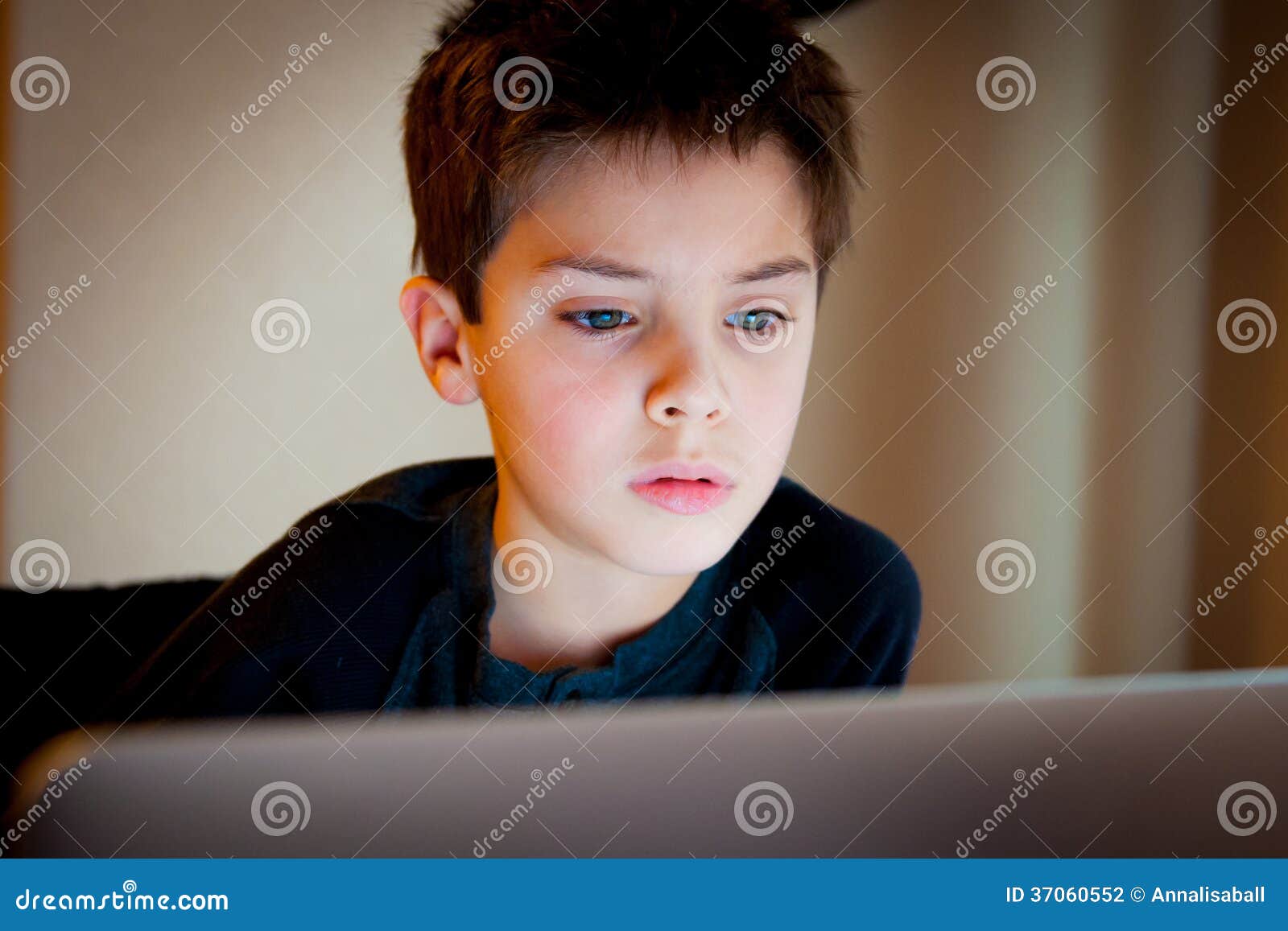 Young Boy Looking at Computer Screen Stock Photo - Image of learning ...