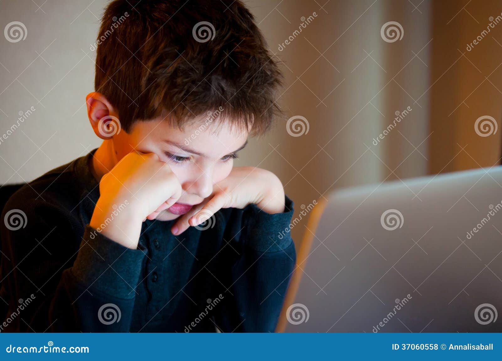 Young Boy Looking at Computer Screen Stock Photo - Image of difficult ...