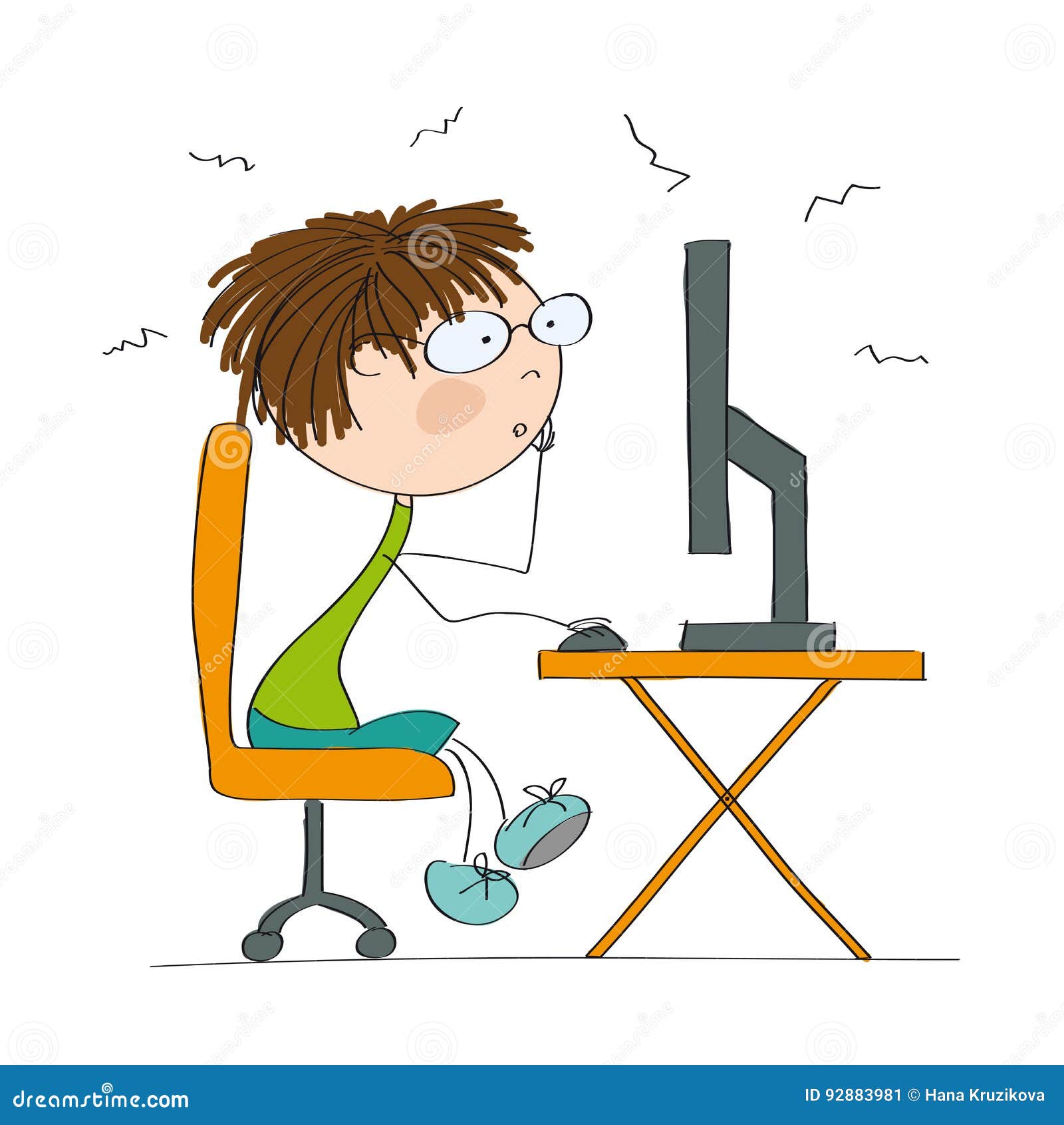 Young Boy Looking at the Computer Screen Stock Vector - Illustration of ...