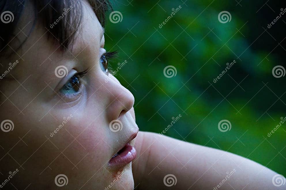 Young Boy Looking in a Different Direction from the Camera, Lost in ...