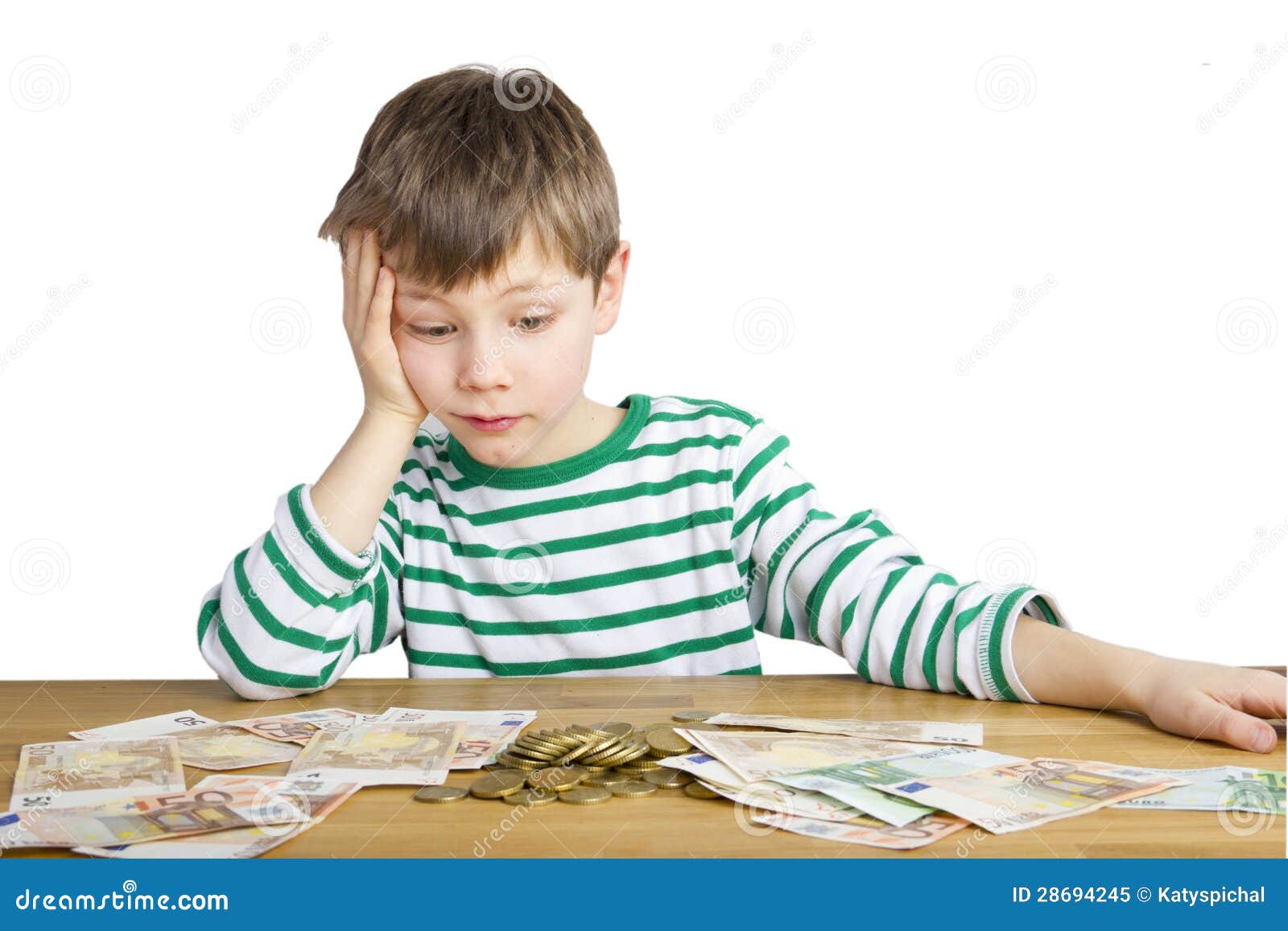 Young Boy is Looking at a Lot of Money Stock Image - Image of cute ...