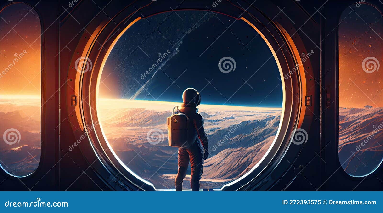 Young Boy Looking Out the Window in a Spaceship Stock Illustration ...