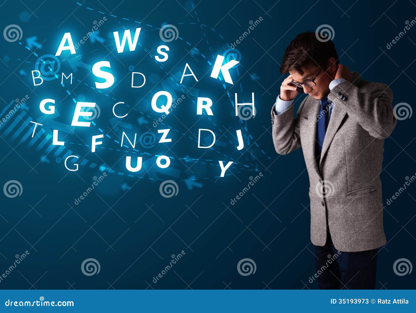 Young Boy Making Phone Call with Shiny Characters Stock Image - Image ...