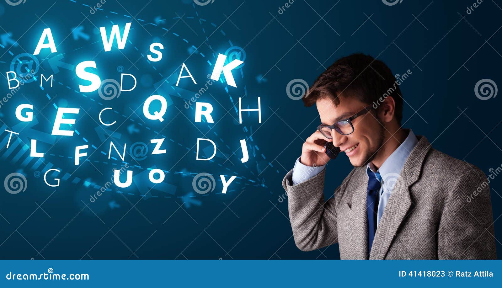 Young Boy Making Phone Call with Shiny Characters Stock Illustration ...