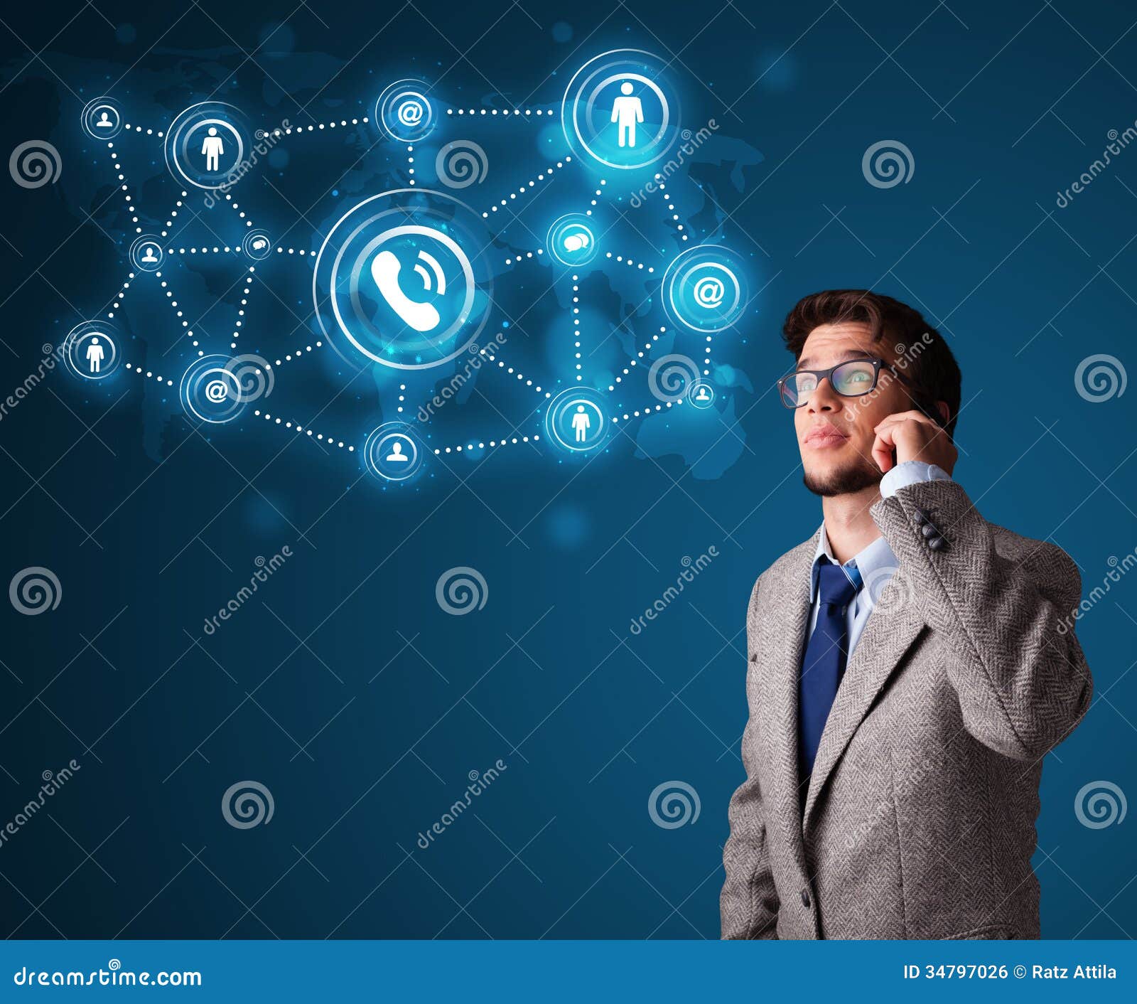 Young Boy Making Phone Call with Social Network Icons Stock Photo ...