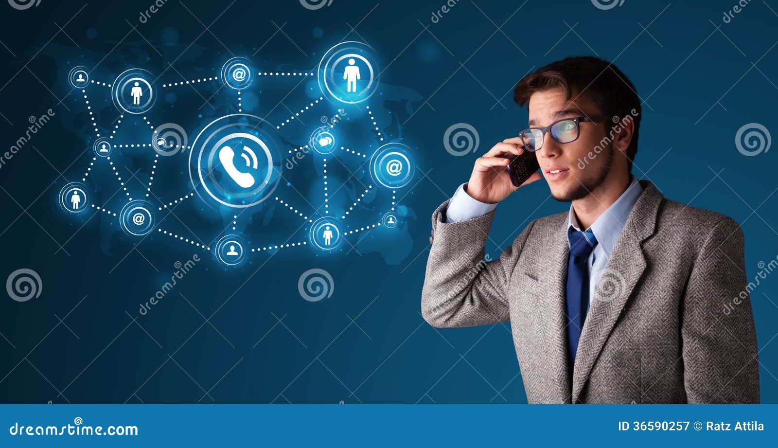 Young Boy Making Phone Call with Social Network Icons Stock Image ...