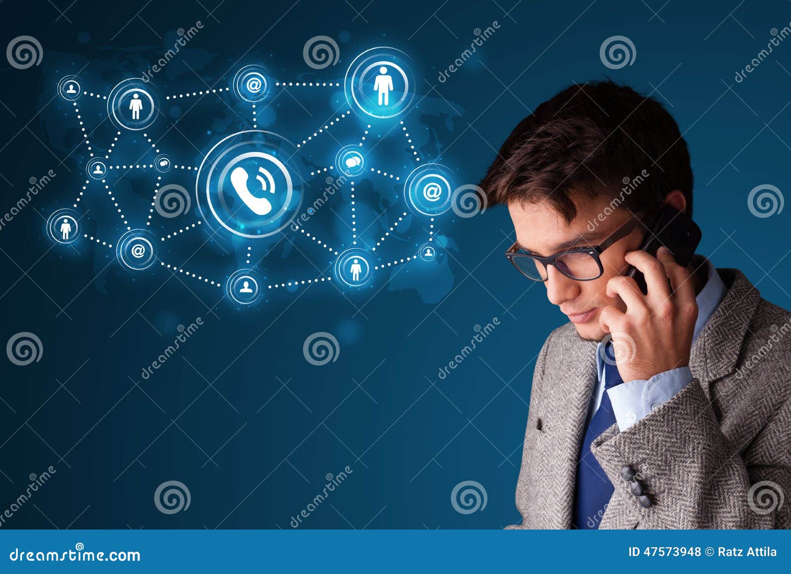 Young Boy Making Phone Call with Social Network Icons Stock Photo ...
