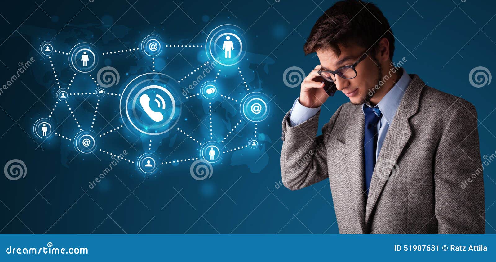 Young Boy Making Phone Call with Social Network Icons Stock Image ...