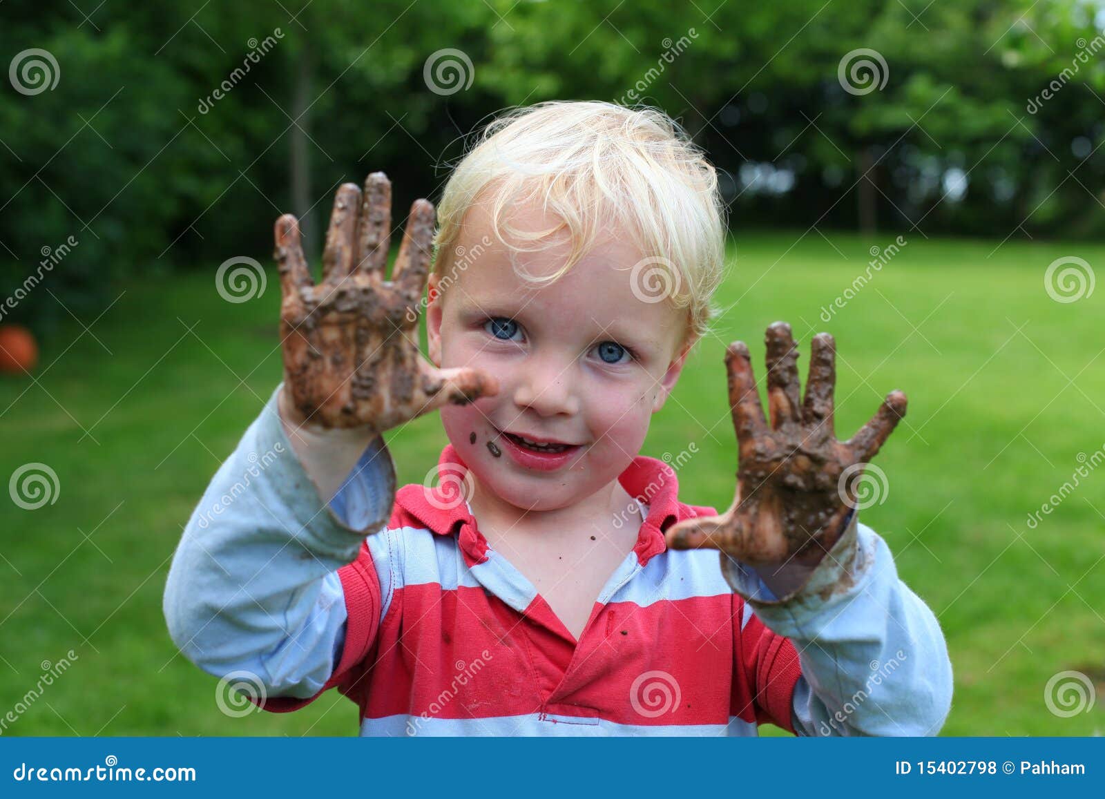 Young boy with muddy hands stock photo. Image of young - 15402798