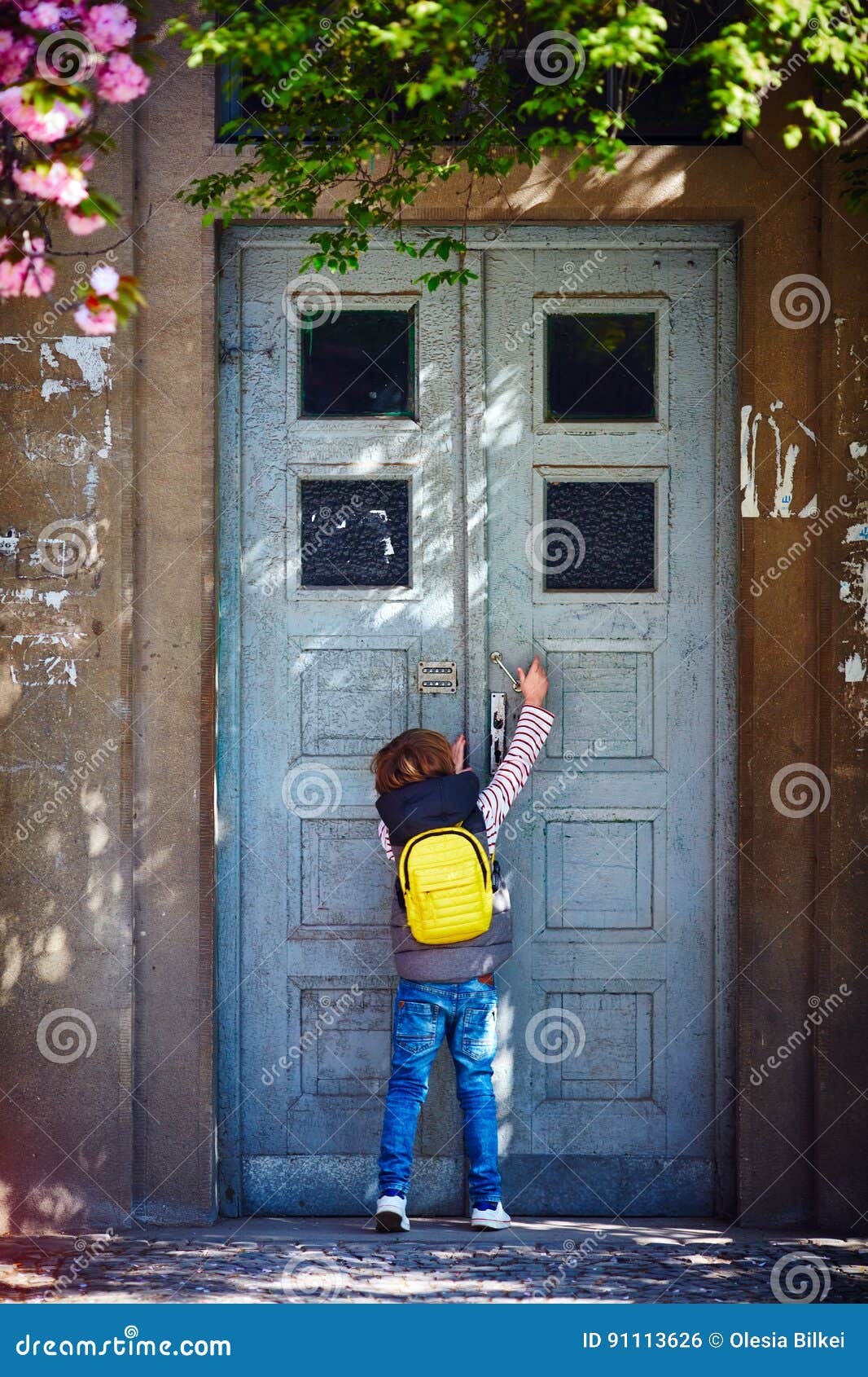 Young Boy Opening the Rusty Old House Door Stock Photo - Image of open ...