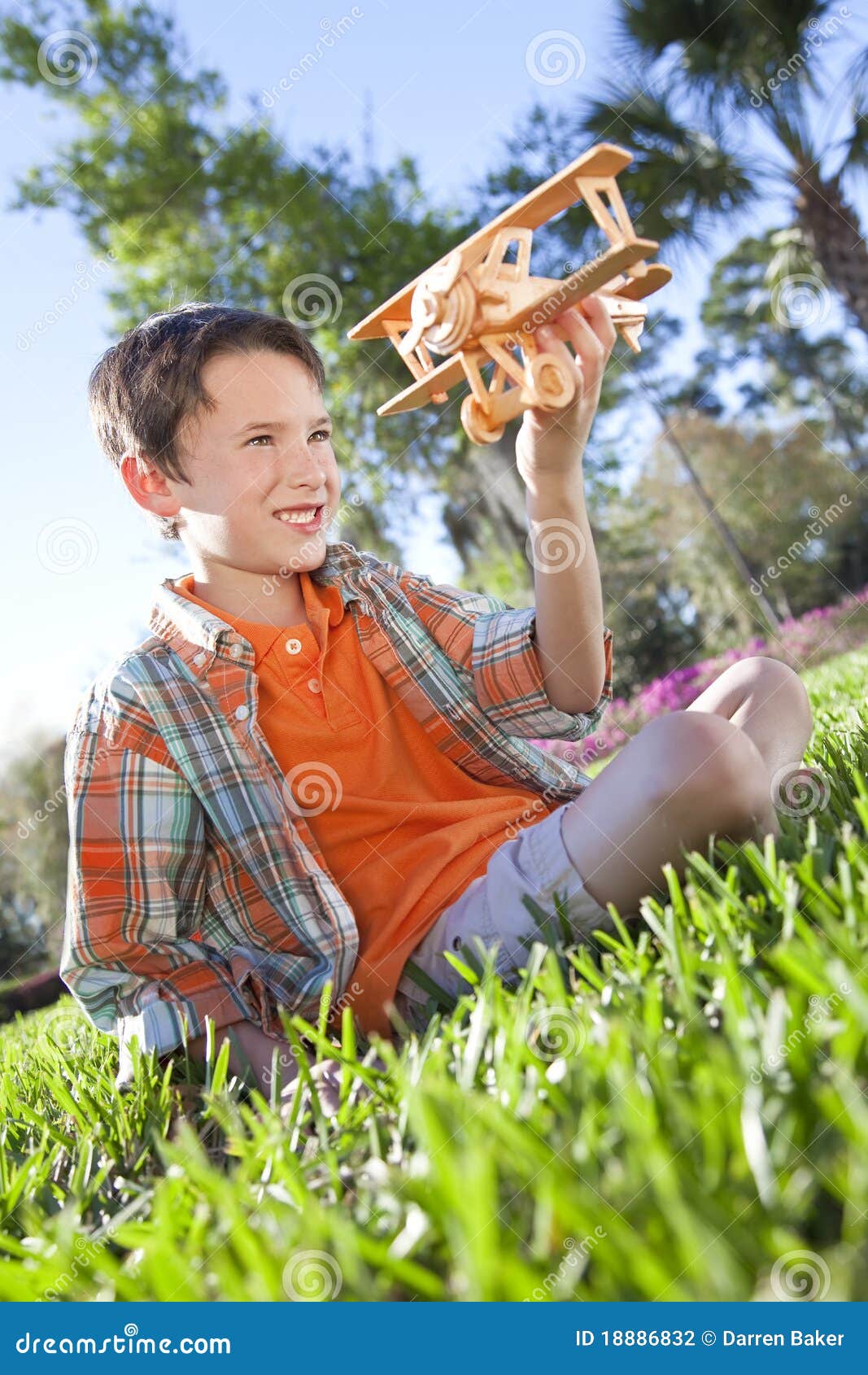 Young Boy Outside Playing with His Model Airplane Stock Photo - Image ...