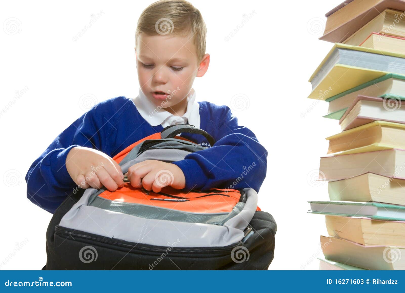 Young Boy Packing His School Bag Stock Image - Image of looking, school ...