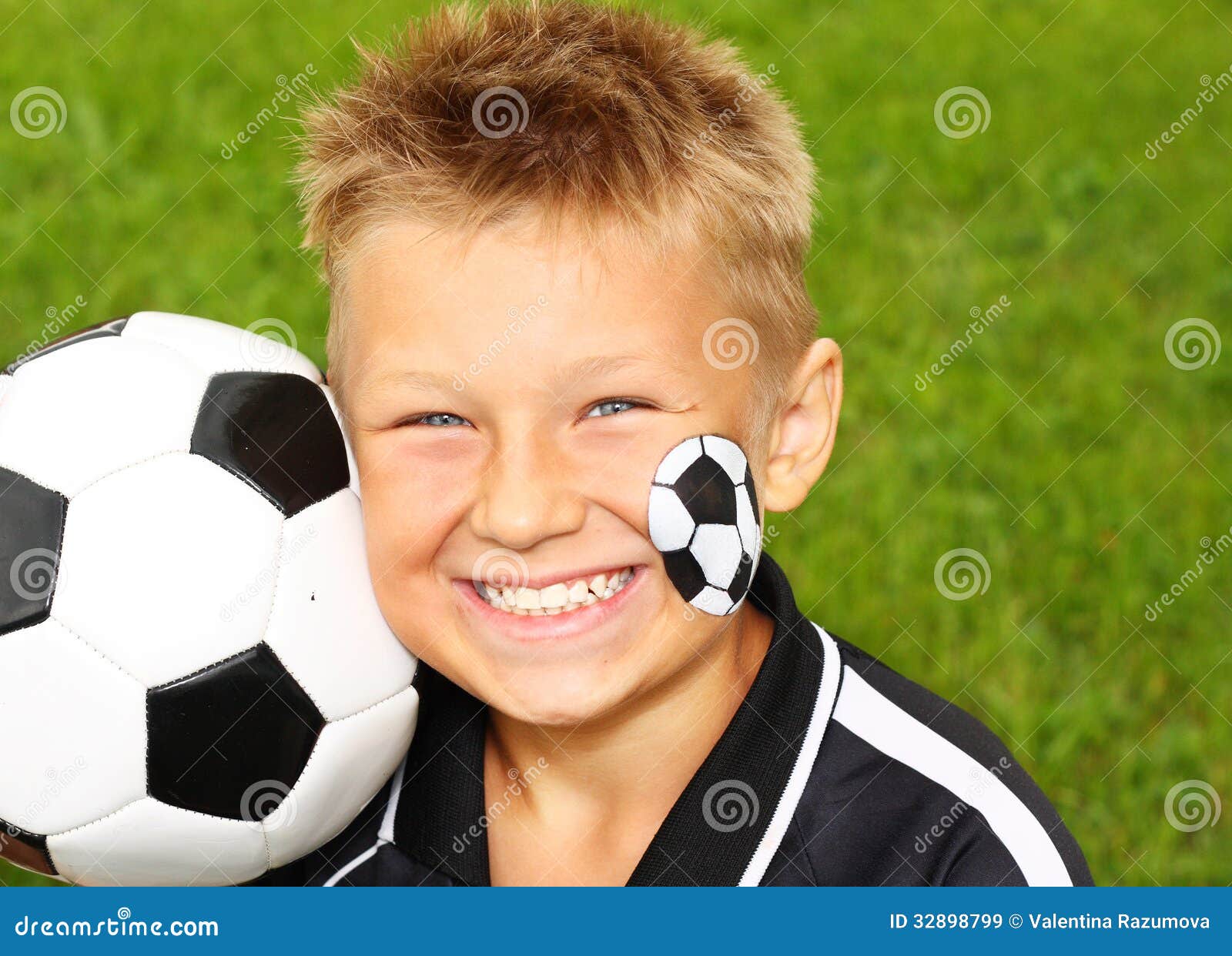 Young Boy with Painted Face and Soccer Ball. Stock Image - Image of ...