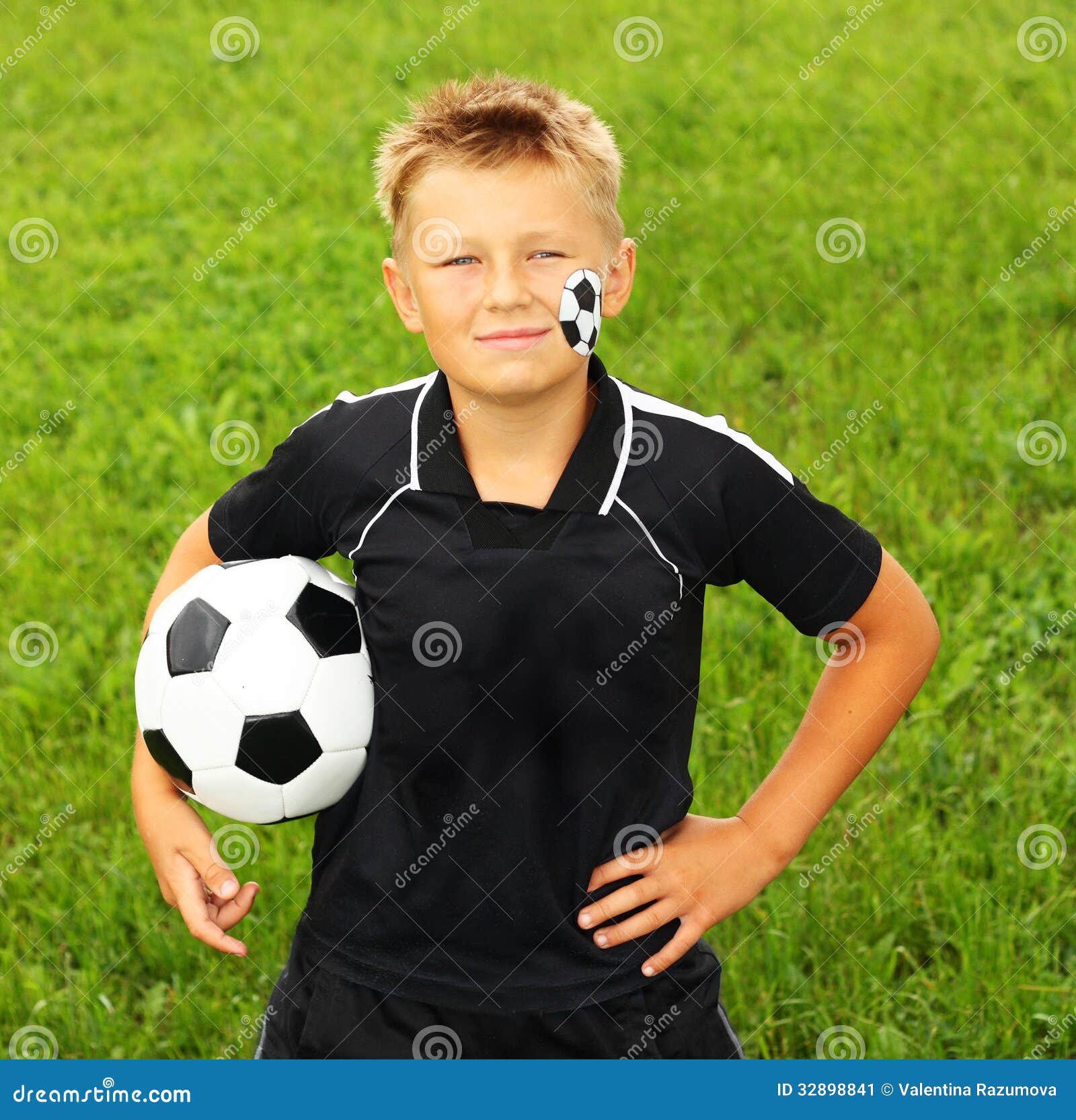 Young Boy with Painted Face and Soccer Ball. Stock Image - Image of ...