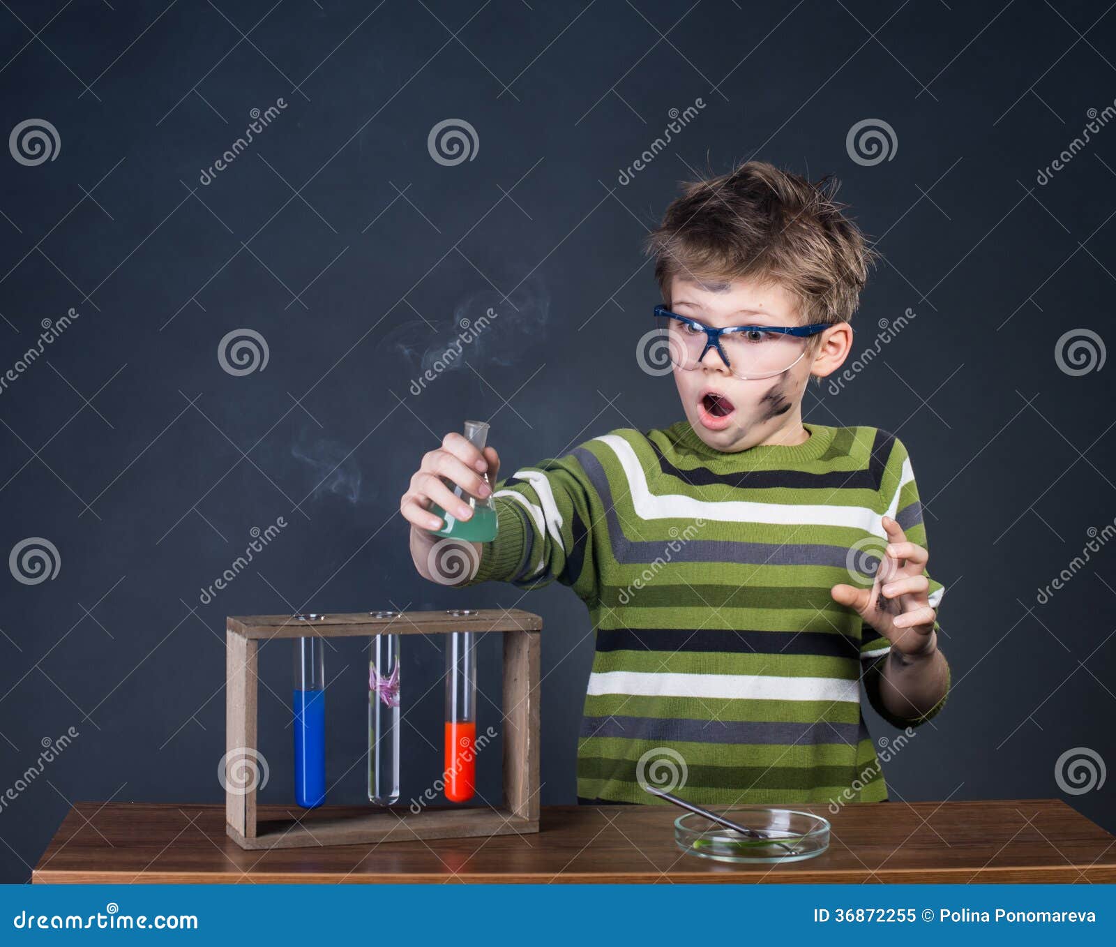 Young Boy Performing Experiments. Little Scientist. Stock Image - Image ...