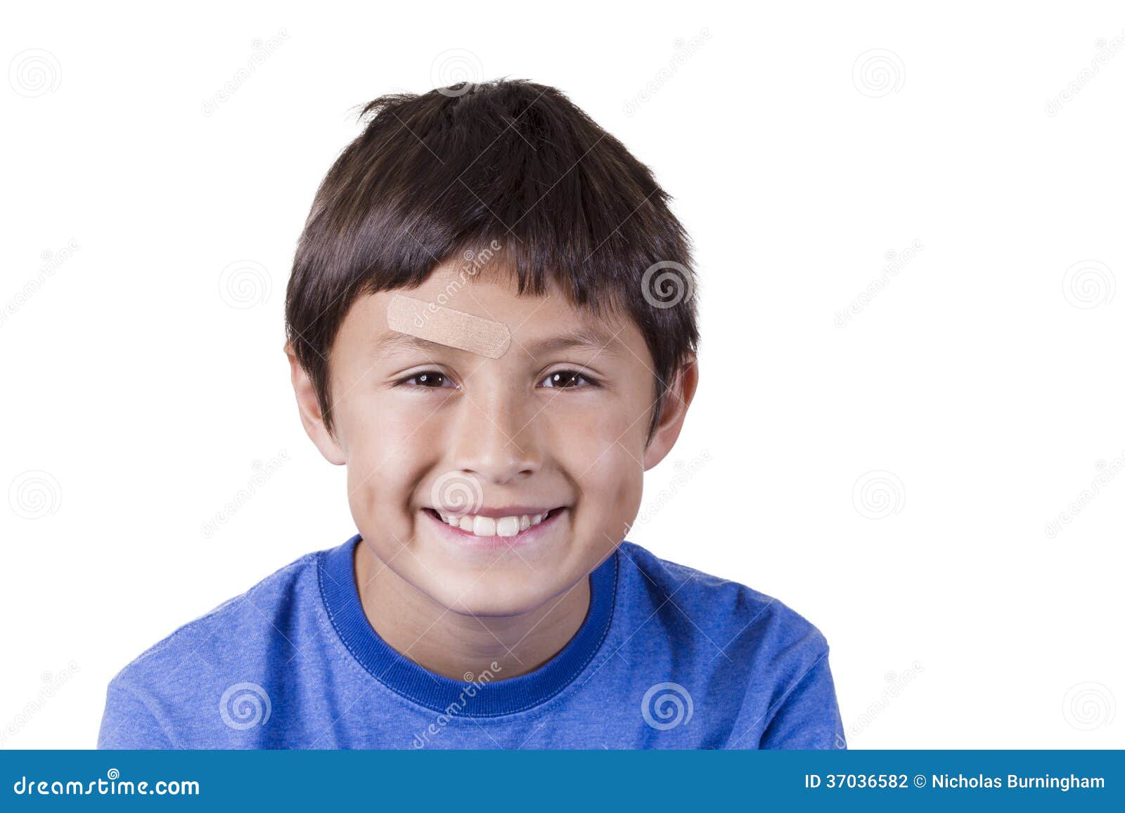 Young Boy with Plaster on Forehead Stock Photo - Image of care, painful ...