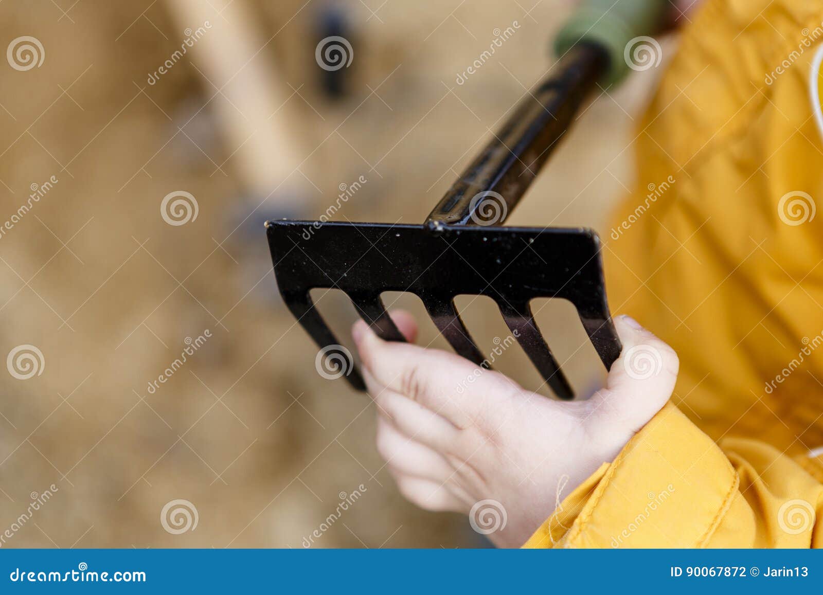 Young boy play with rake stock photo. Image of person - 90067872