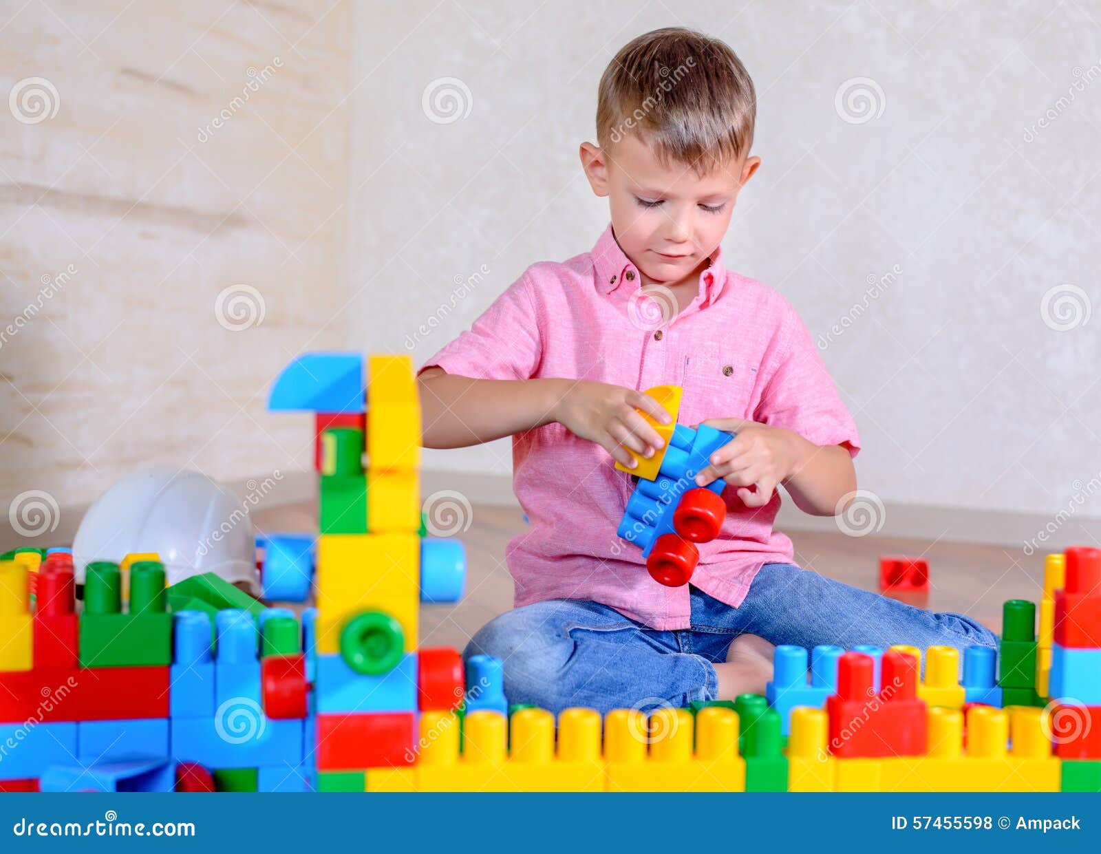 Young Boy Playing with Colorful Building Blocks Stock Photo - Image of ...