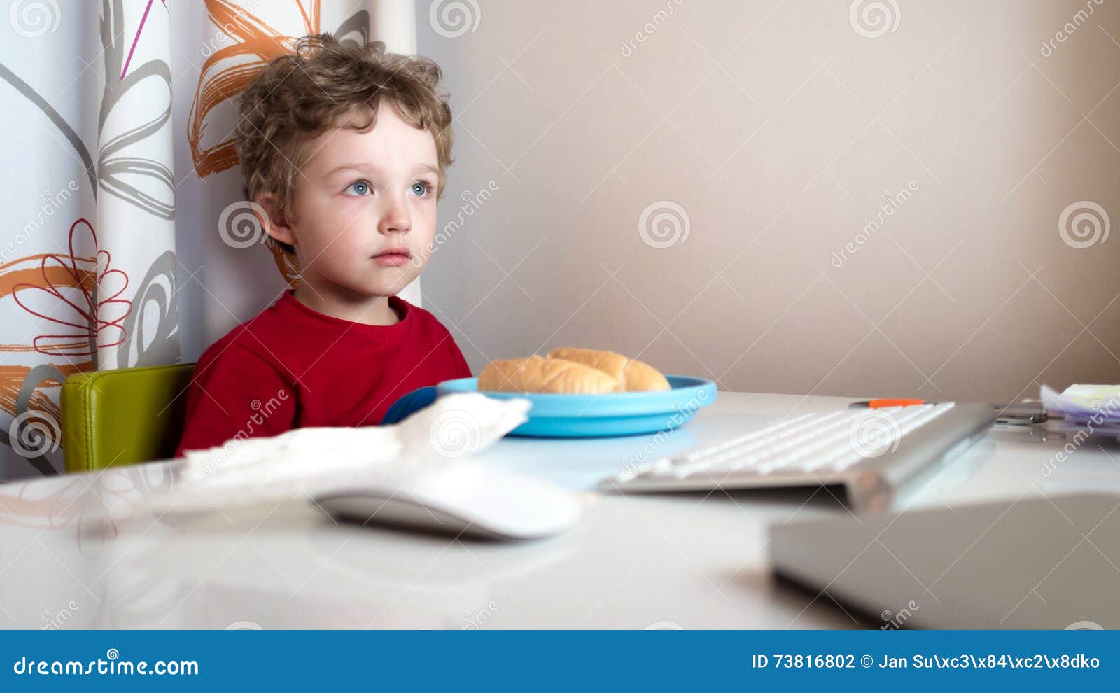 Young Boy Playing with Computer at Night Stock Photo - Image of happy ...