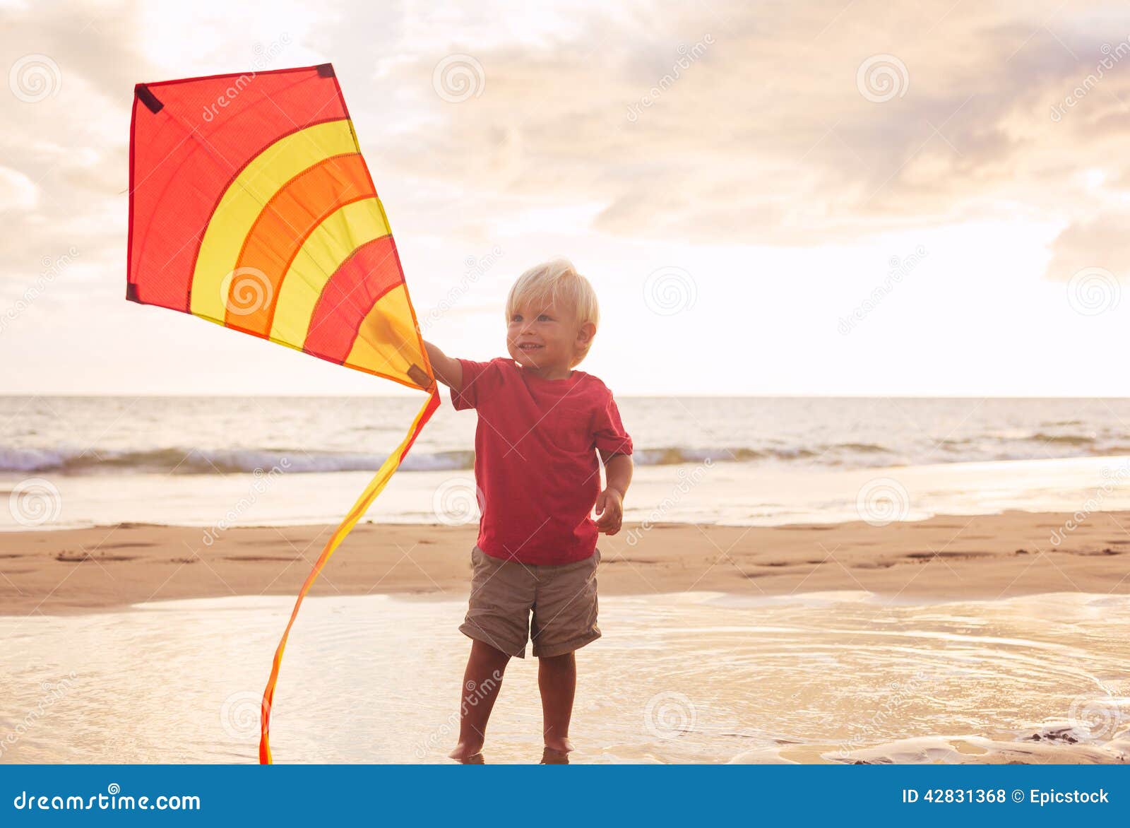 Young Boy Playing with Kite Stock Photo - Image of happy, beach: 42831368
