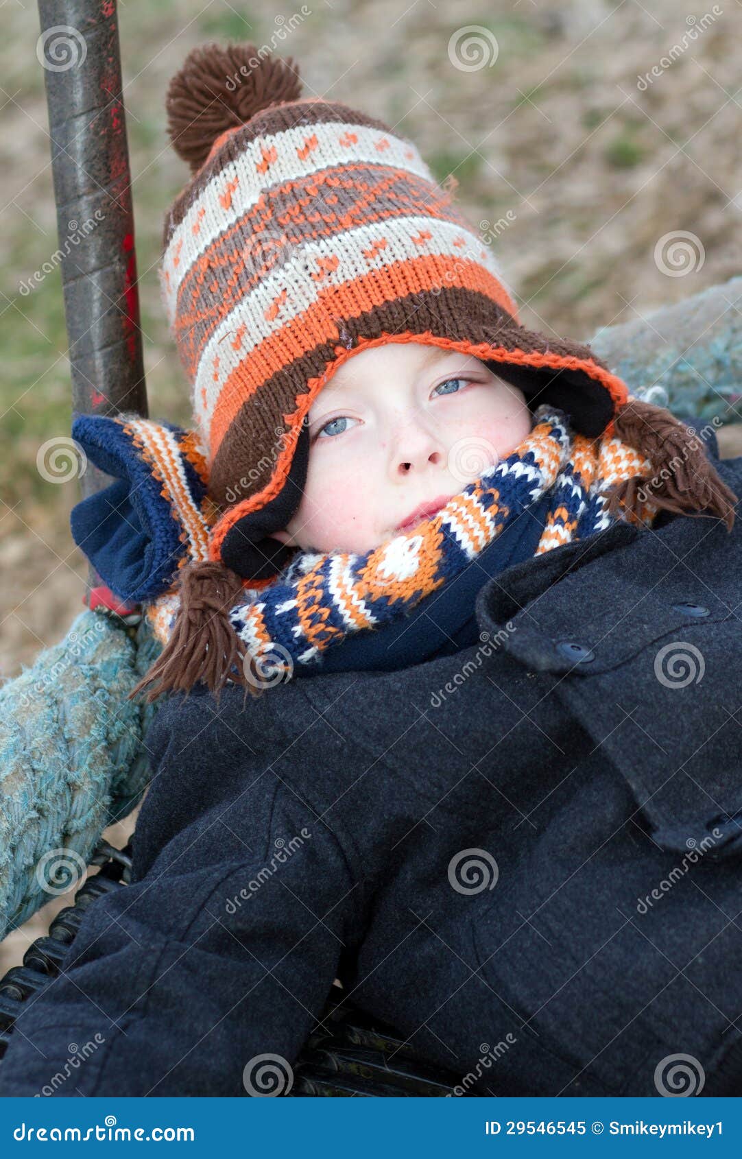 Young Boy Playing at the Park on a Cold Day Stock Image - Image of ...