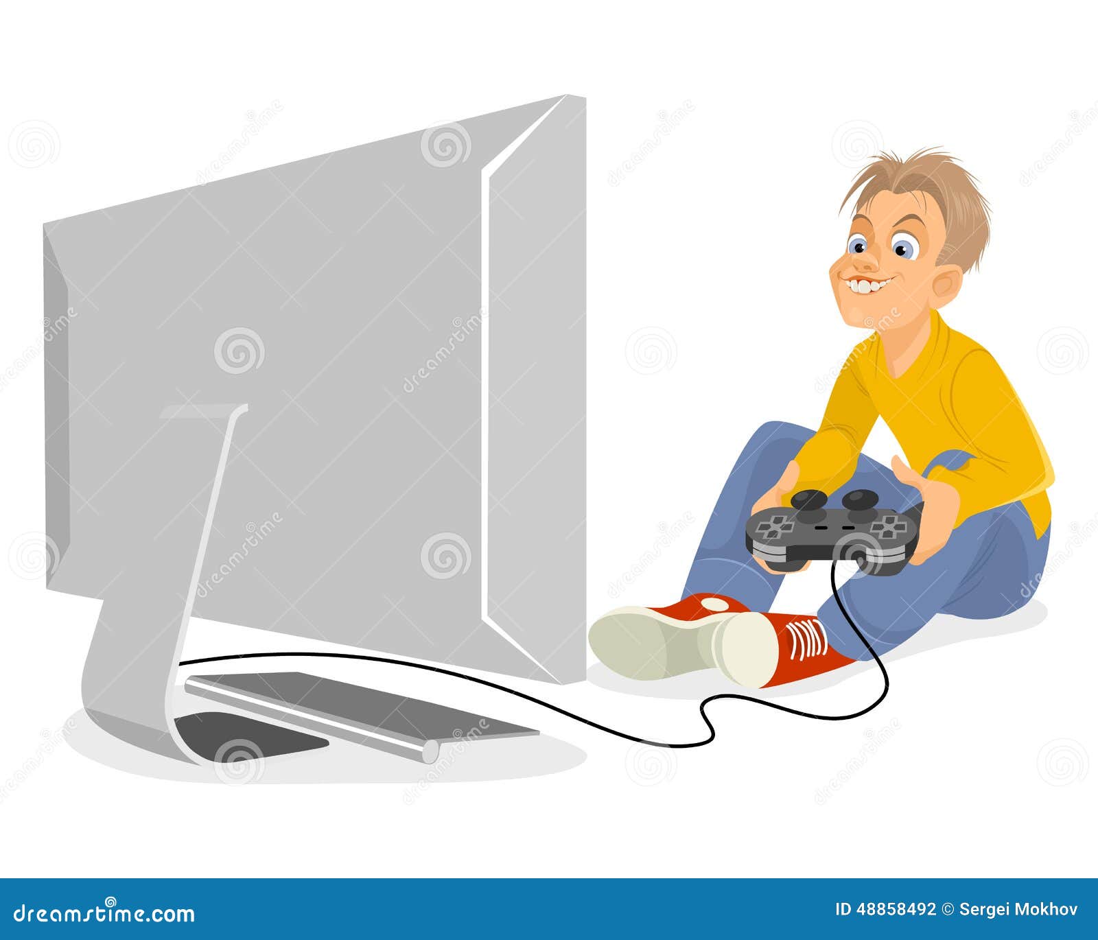 Young boy playing pc stock vector. Illustration of technology - 48858492