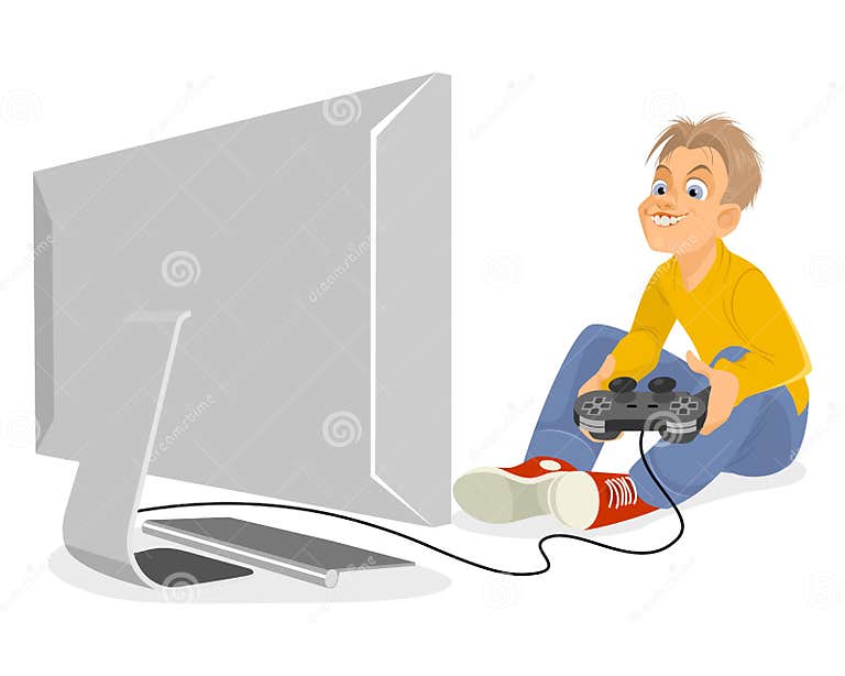 Young boy playing pc stock vector. Illustration of technology - 48858492