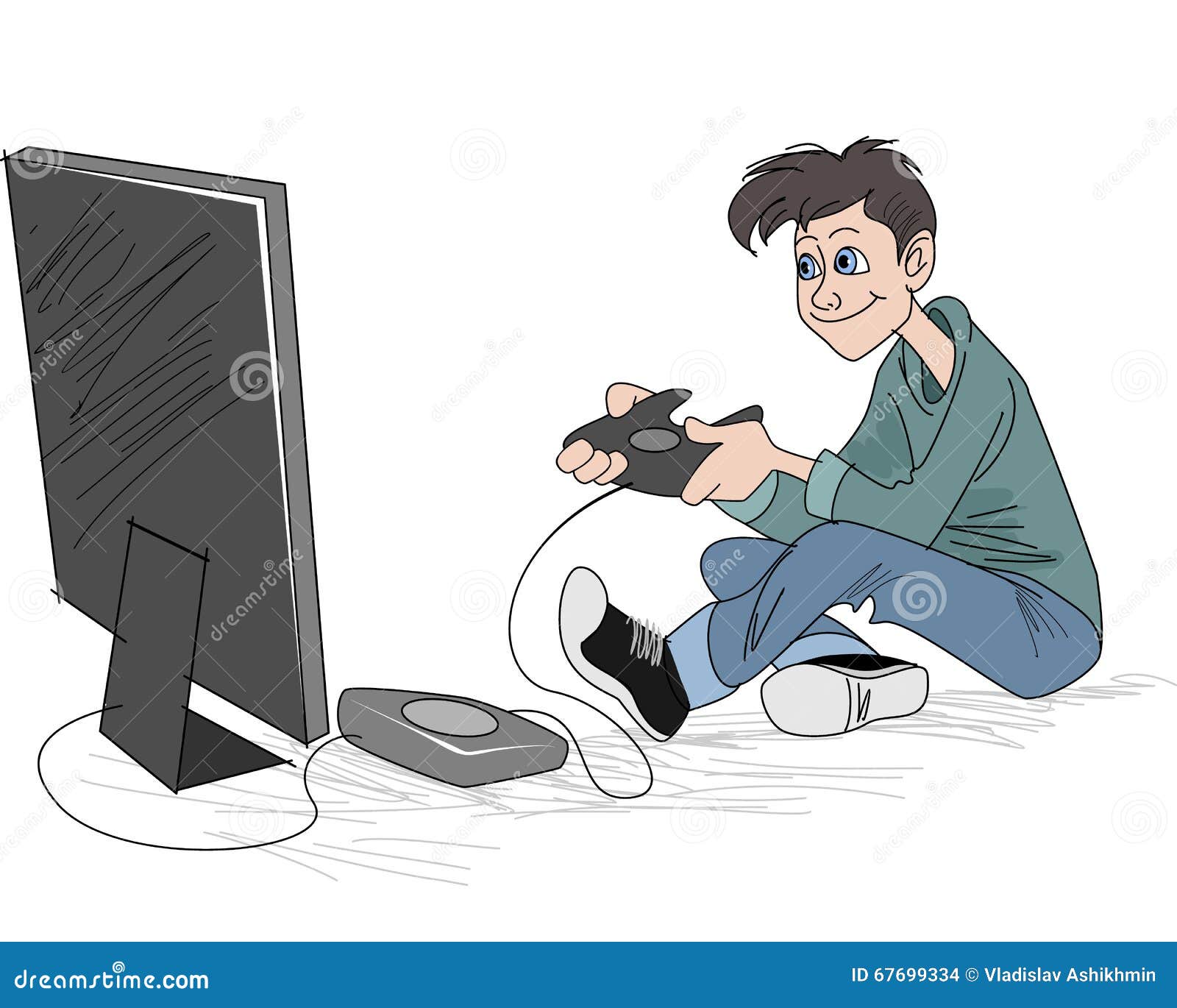 Young boy playing pc stock vector. Illustration of crazy - 67699334