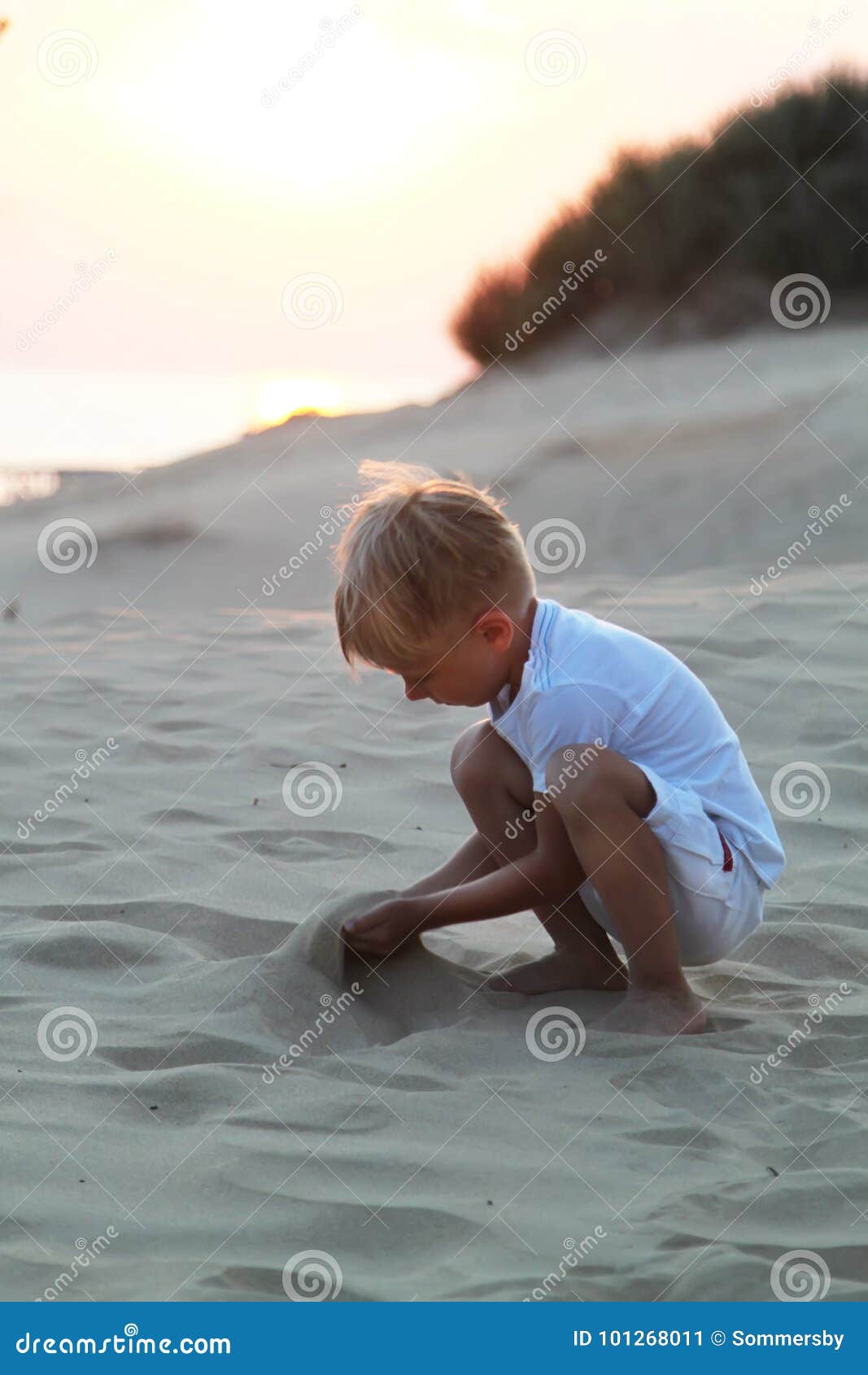 Boy Playing in the Sand on the Beach Stock Image - Image of playtime ...