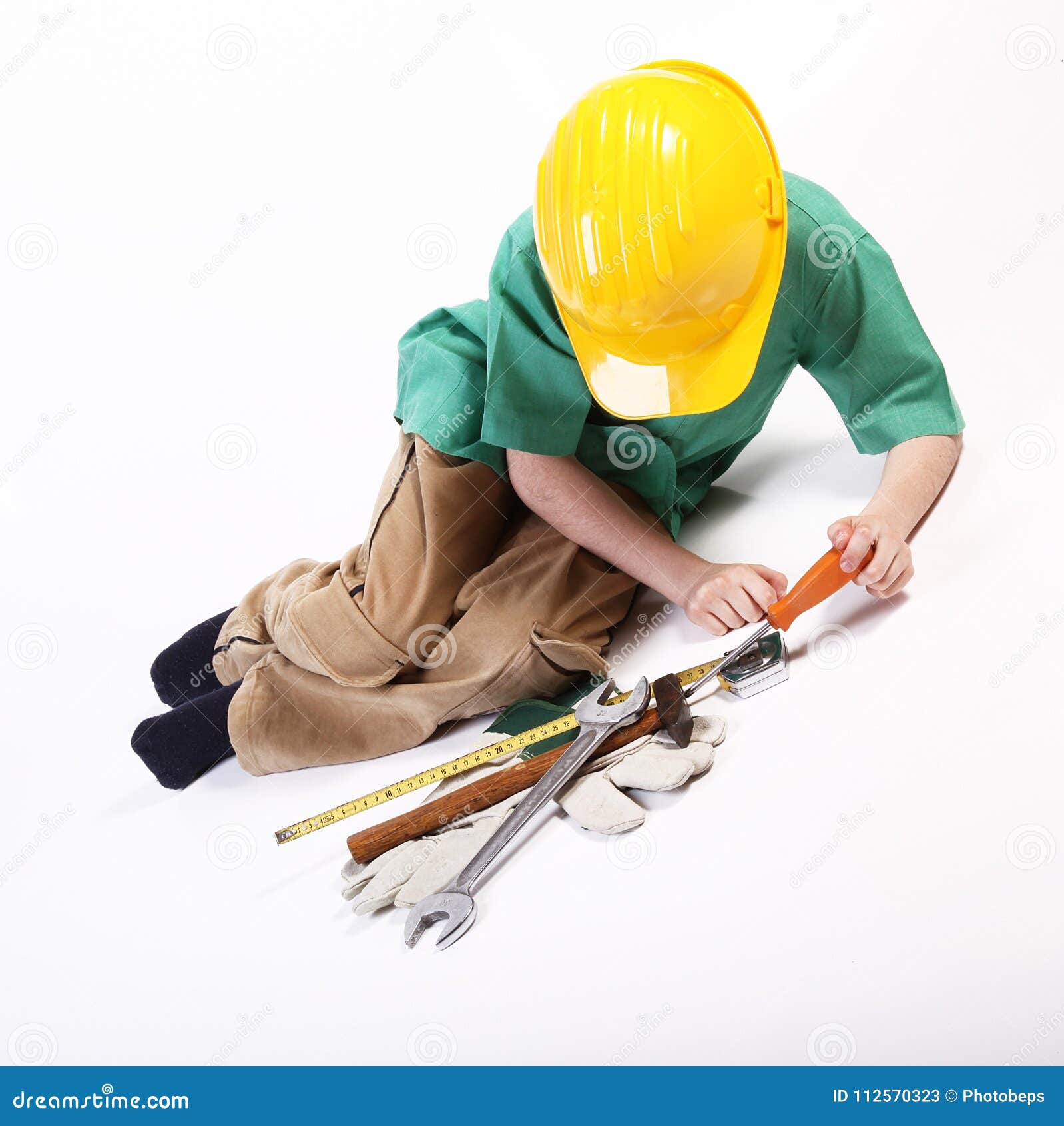 Young Boy Playing with Tools for Work Stock Image - Image of security ...