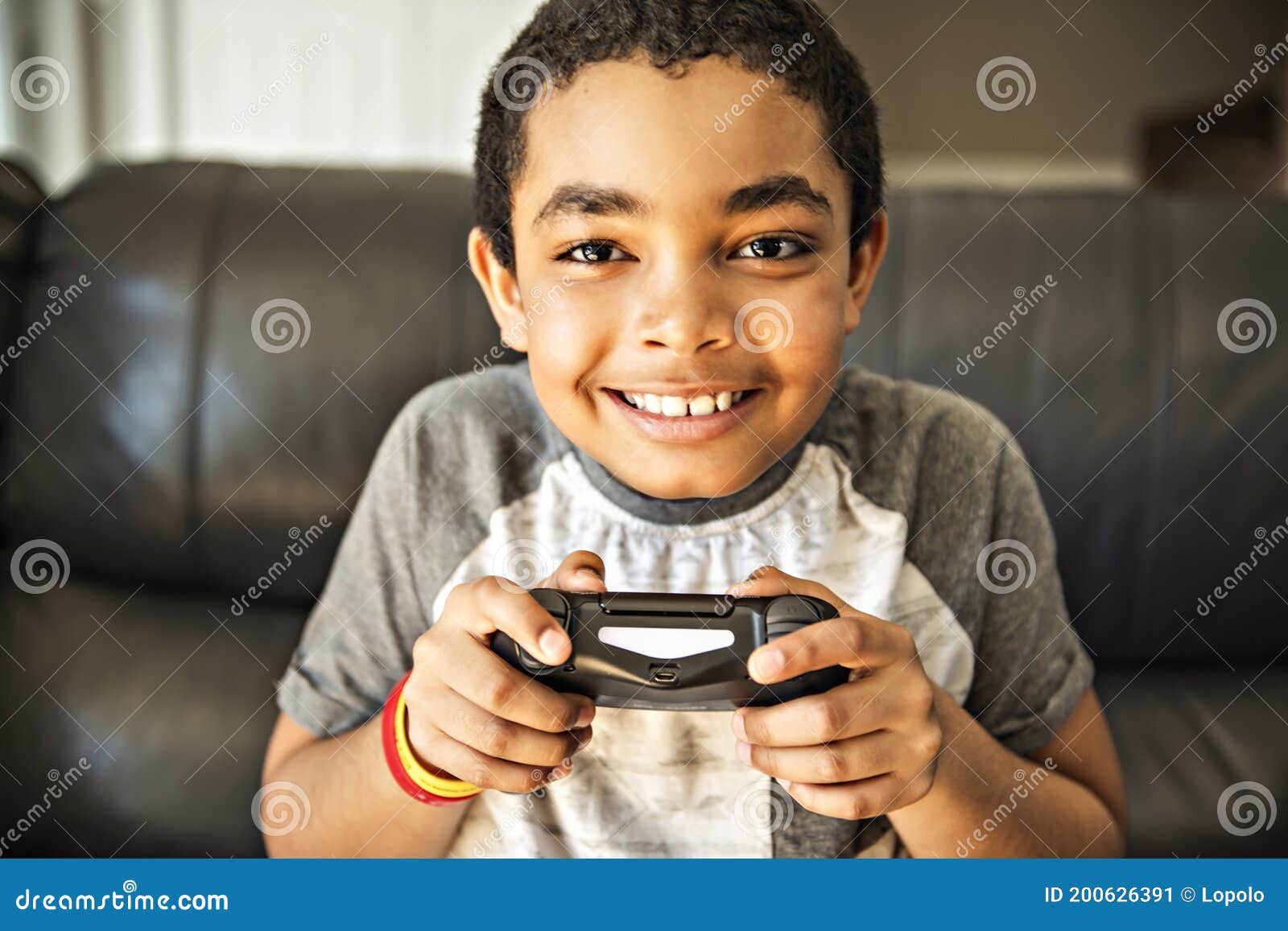 Young Boy Playing Video Game, at Home. Stock Image - Image of ...