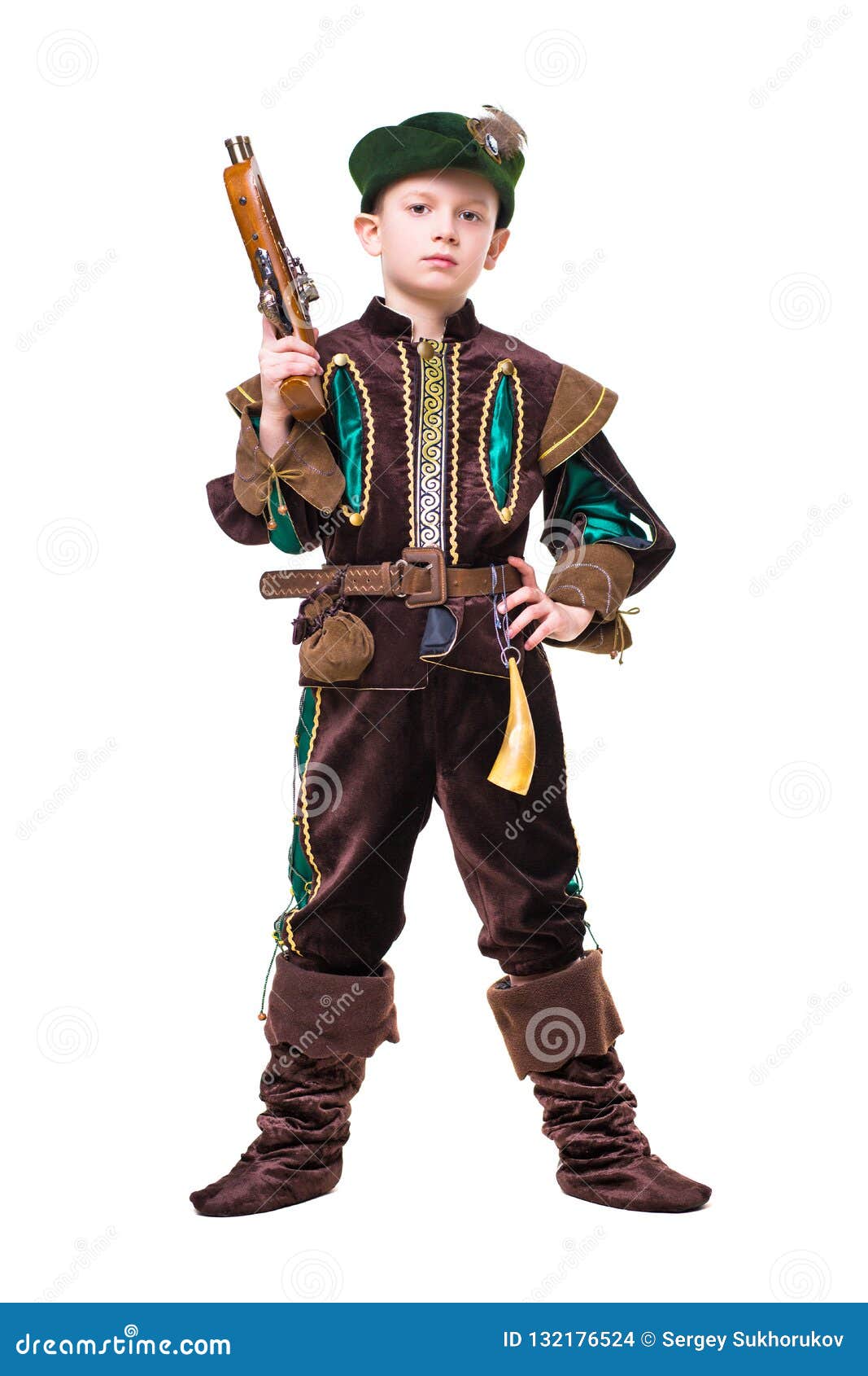 Young Boy Posing in a Suit of Hunter Stock Photo - Image of boots ...