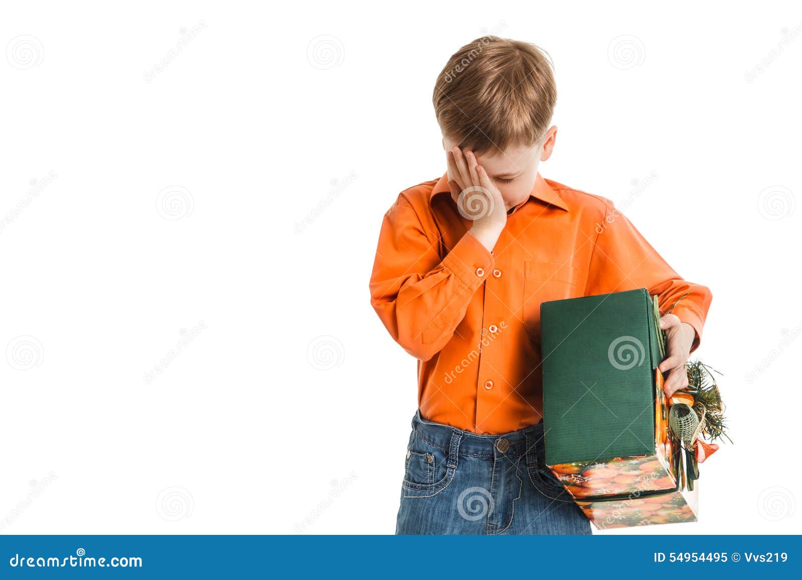 Young Boy with a Present Box Disappointed Stock Image - Image of ...