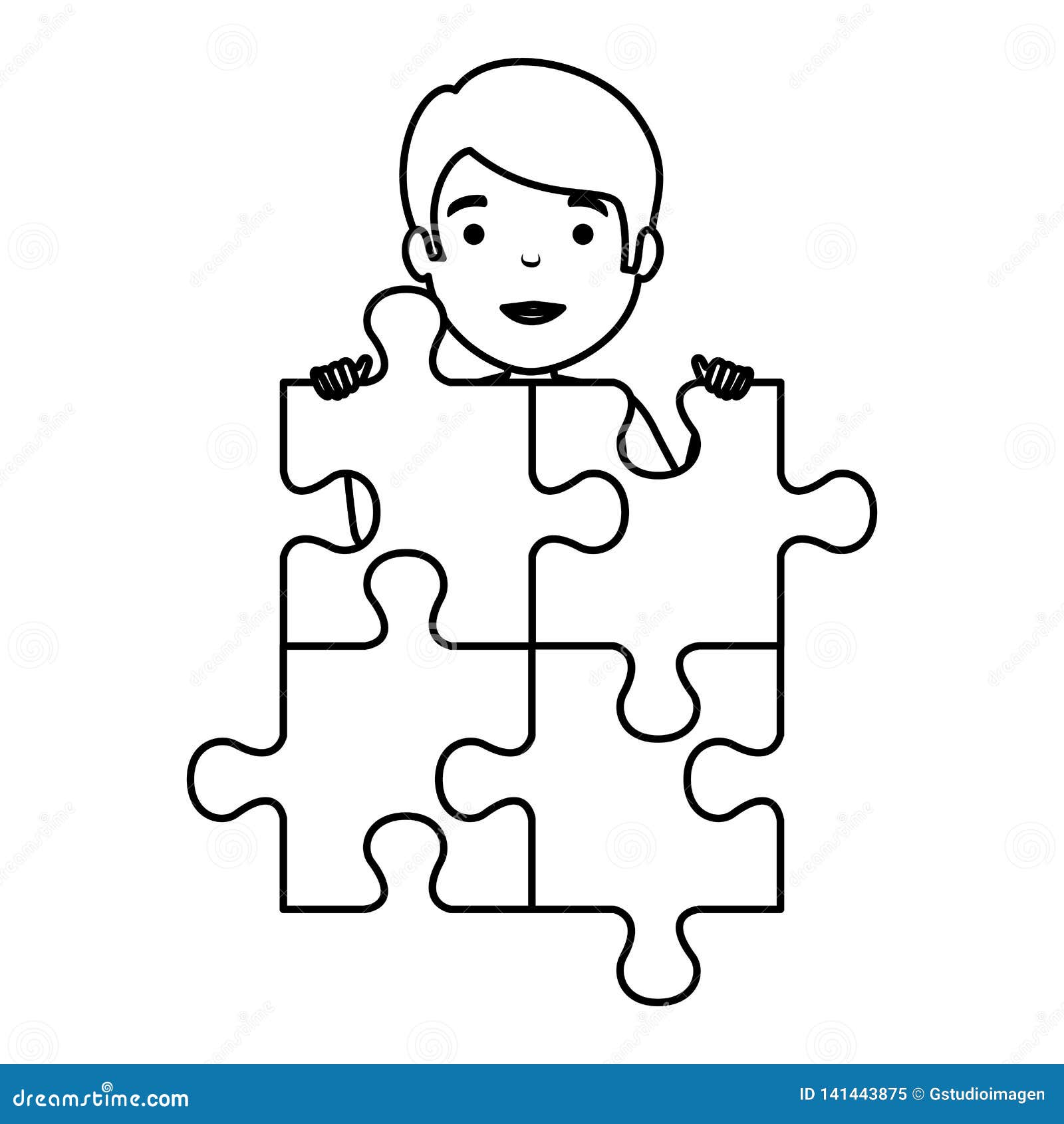Young Boy with Puzzle Attached Stock Vector - Illustration of male ...