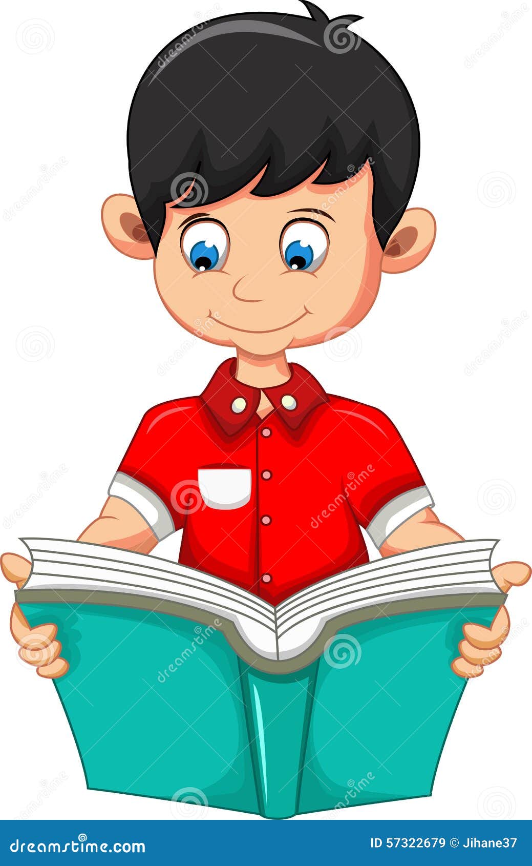 Young Boy Reading Book Cartoon Stock Illustration - Illustration of ...