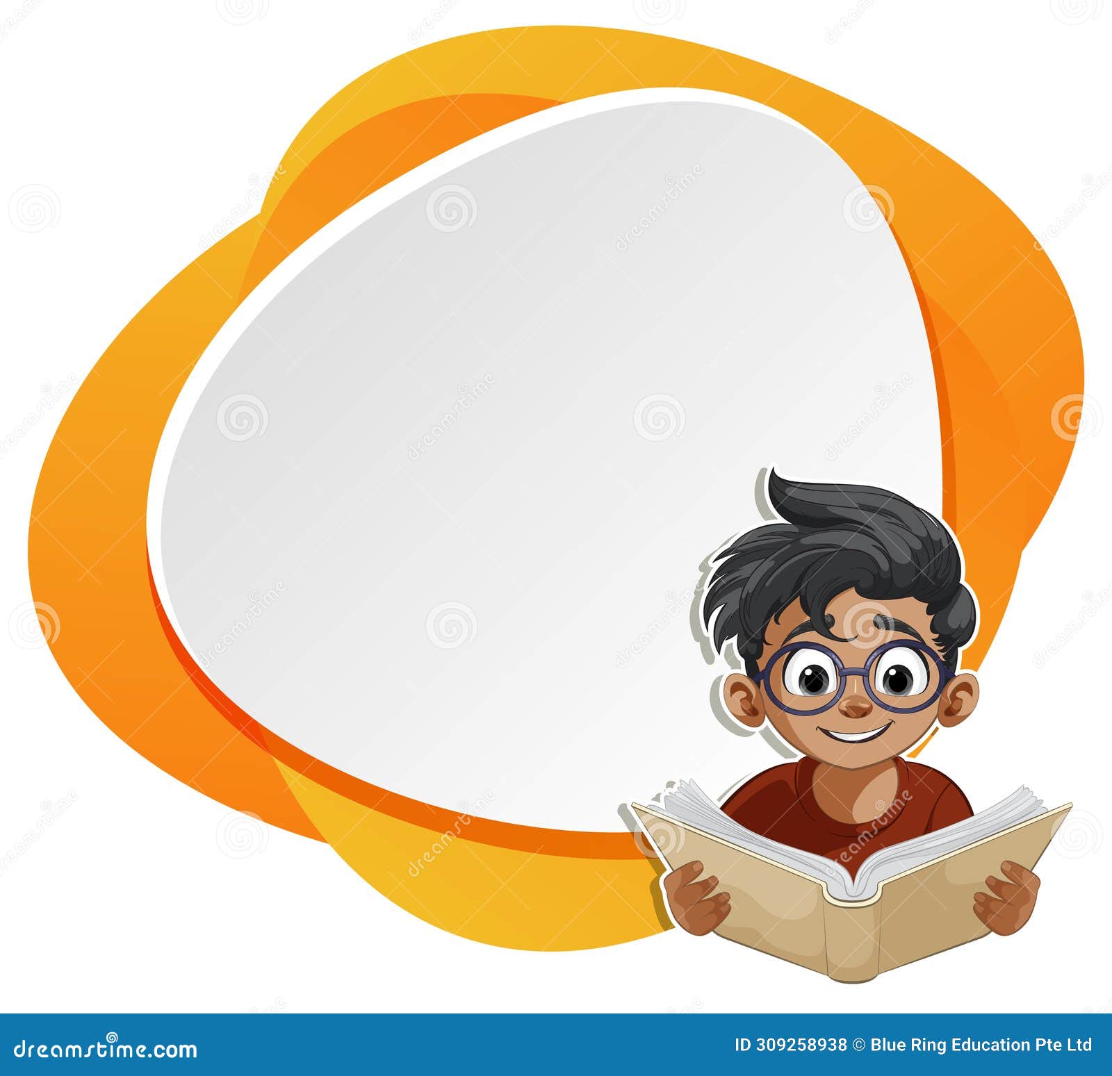 A Young Boy Reading a Book with Orange Frame Stock Vector ...