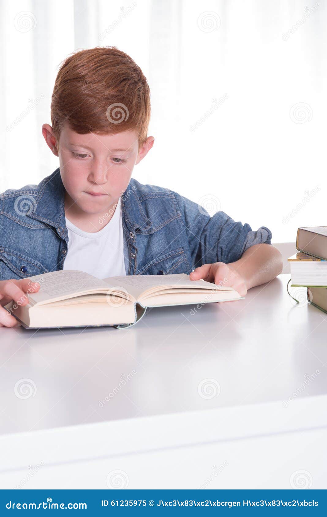Young Boy Reads Very Concentrated in a Book Stock Image - Image of ...